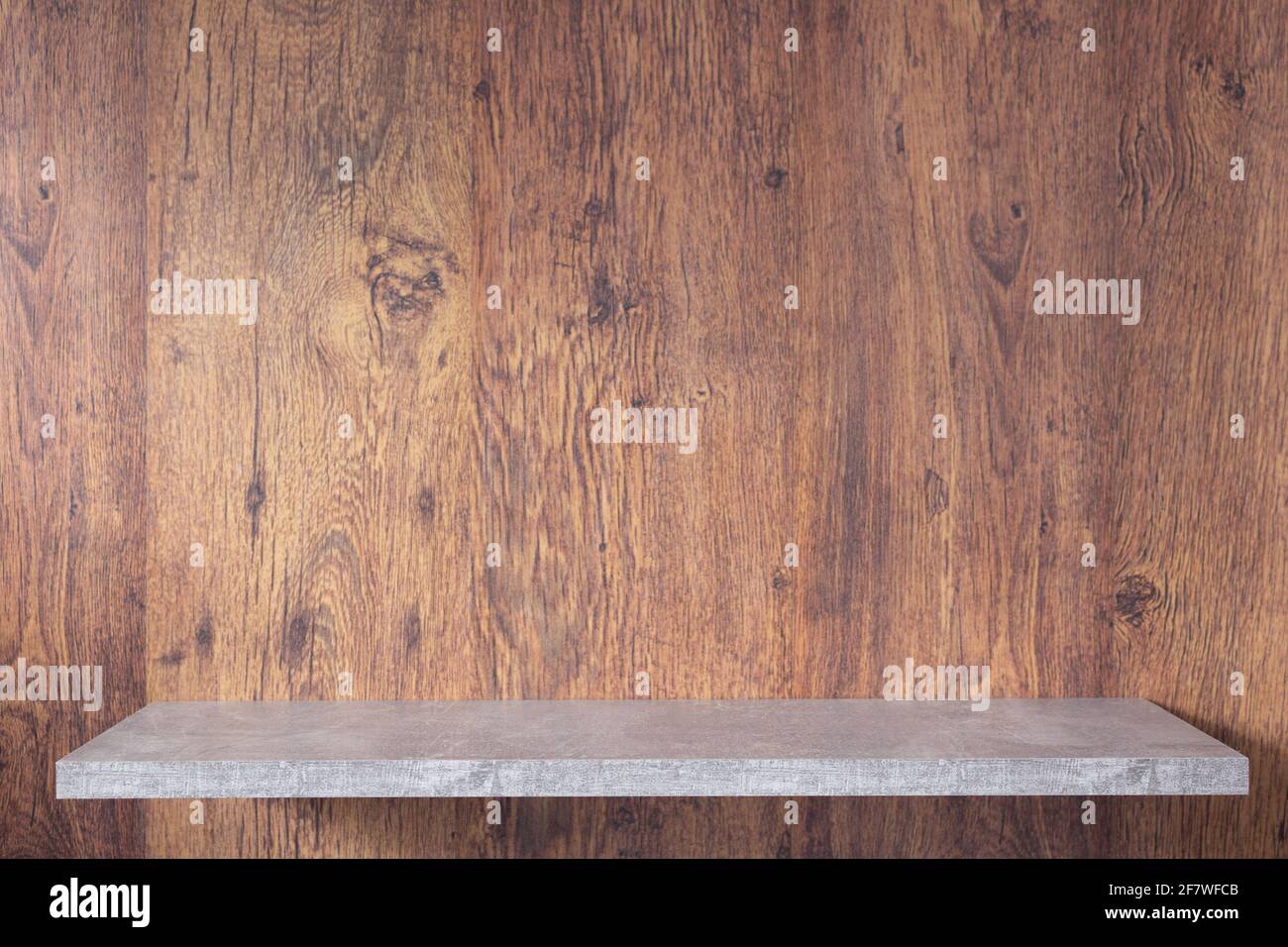 Wooden shelf at wooden wall background texture. Book shelf on wall with ...