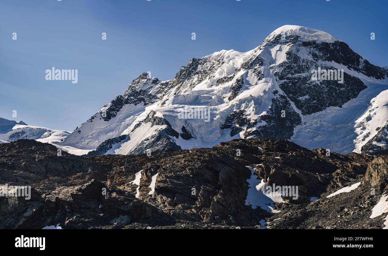 Panorama view of Breithorn, 4000 m alpine peak in Switzerland Stock ...
