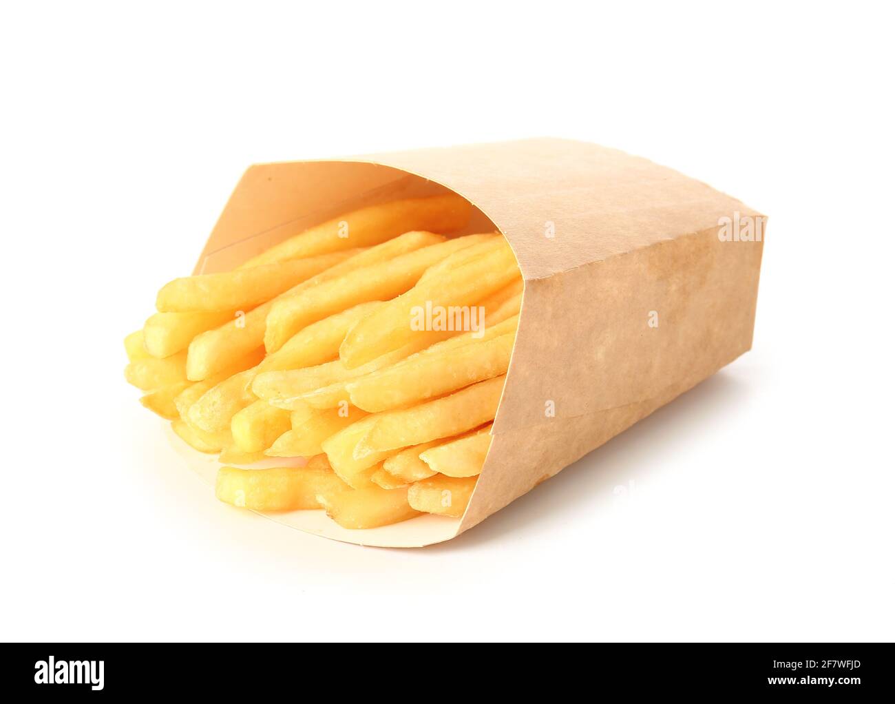 Paper box with tasty french fries on white background Stock Photo - Alamy