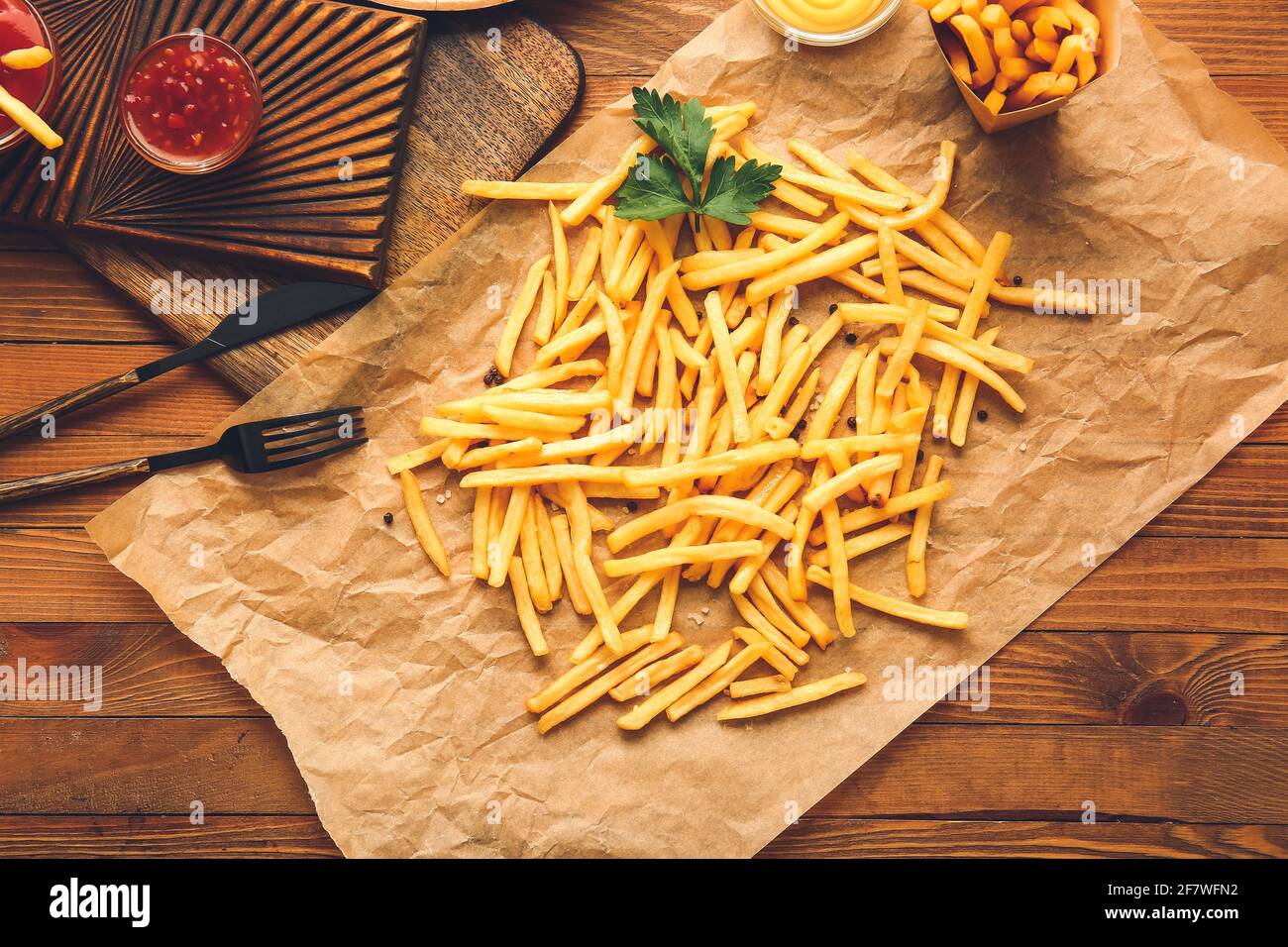Fried french fries scattered hi-res stock photography and images - Alamy