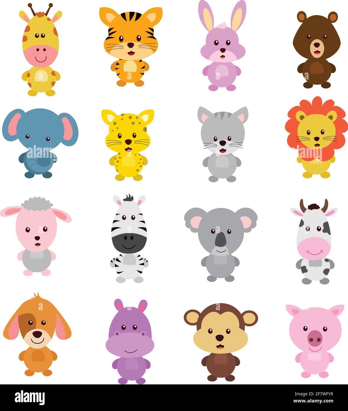 Cute cartoon animals set vector illustration Stock Vector Image & Art ...