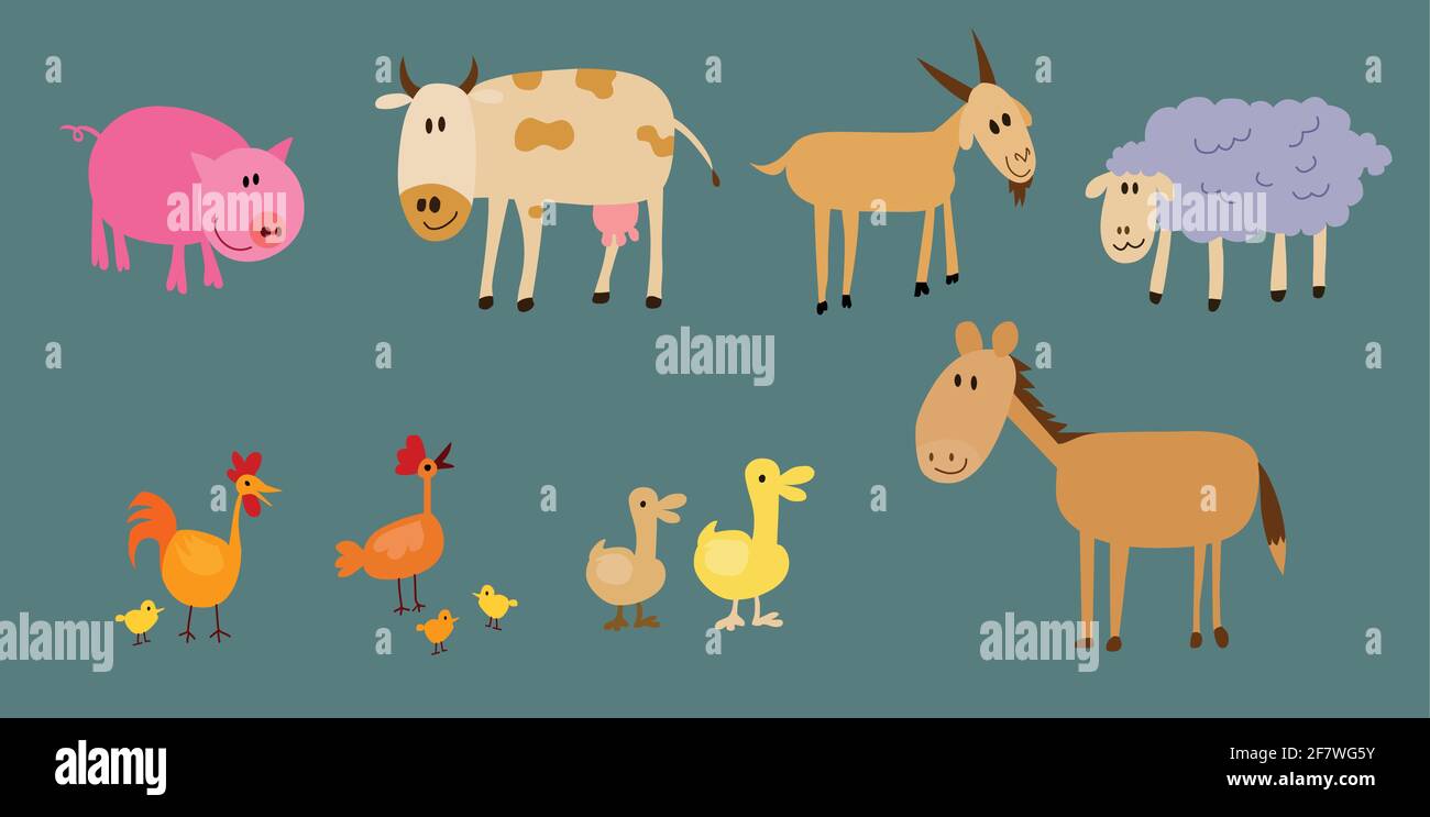 Farm animal set cartoon vector illustration Stock Vector Image & Art ...