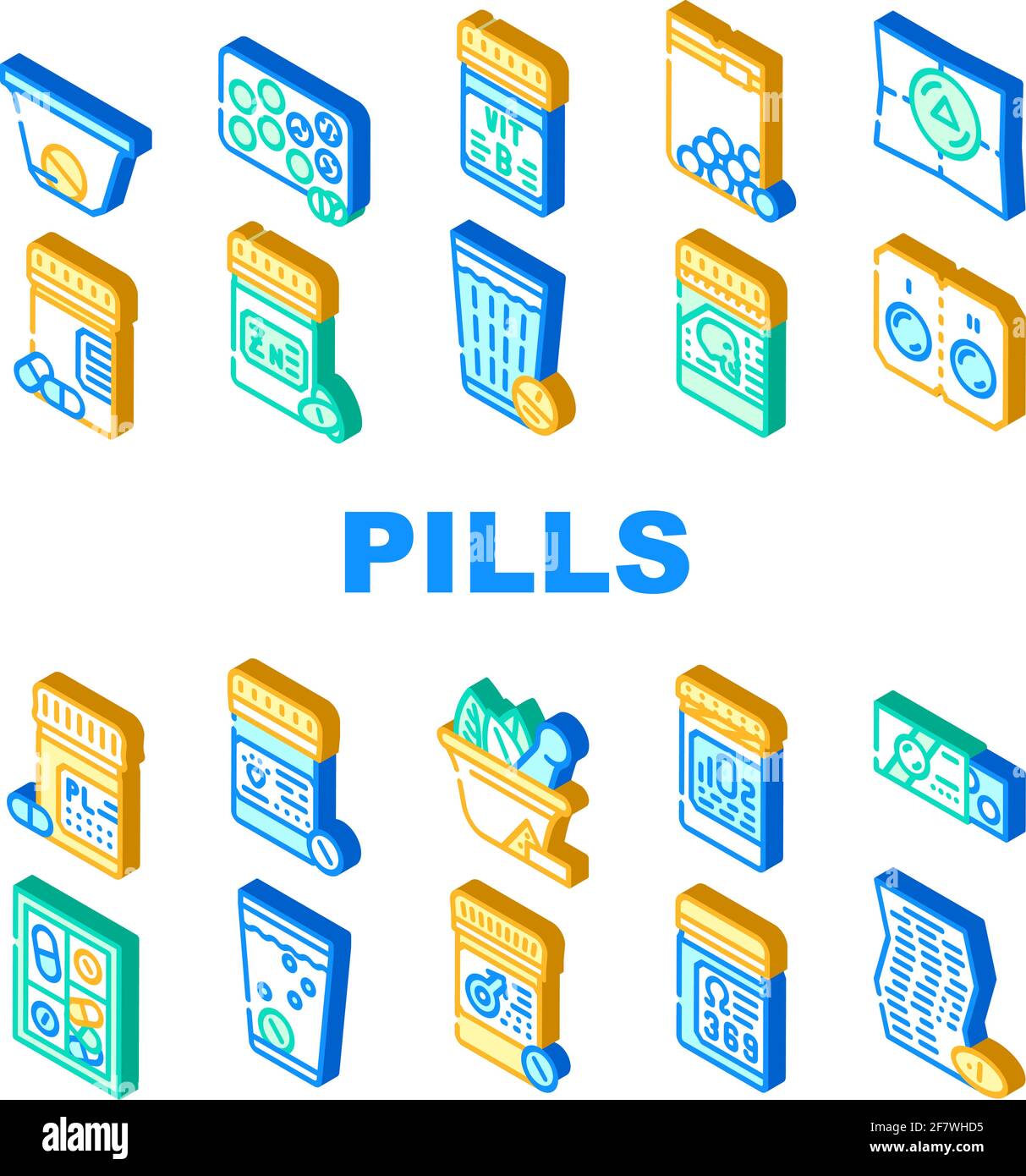 Pills Medicaments Collection Icons Set Vector Illustration Stock Vector ...