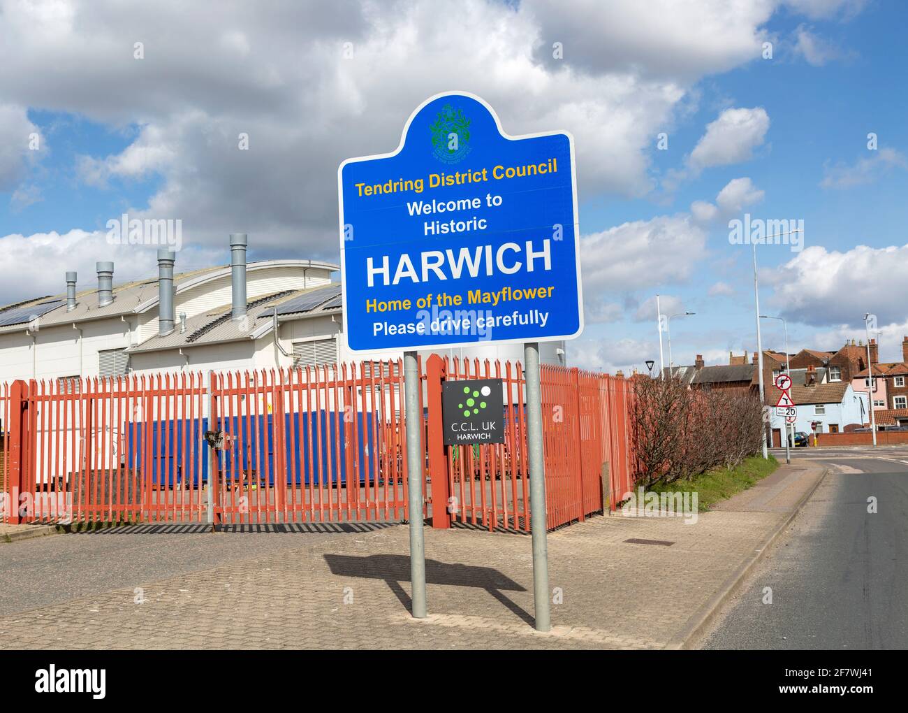 Welcome to Harwich sign next to Trinity House building, Essex, England ...