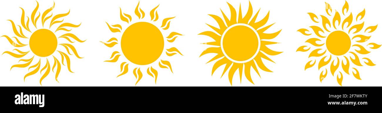 Set of Sun or Solar vector symbols on a white isolated background ...