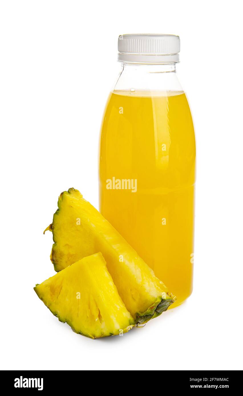 Bottle of fresh pineapple juice on white background Stock Photo - Alamy