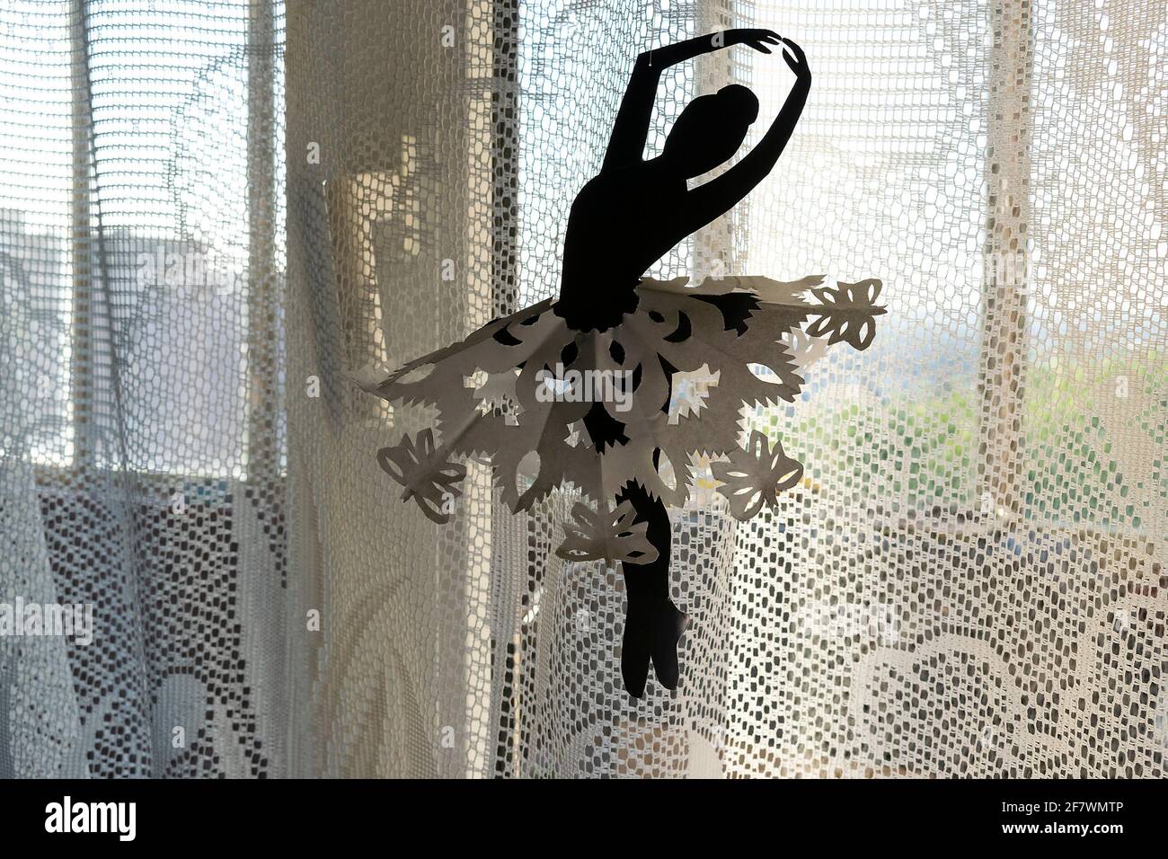 Window with curtains and Ballet dancer silhouette Stock Photo - Alamy