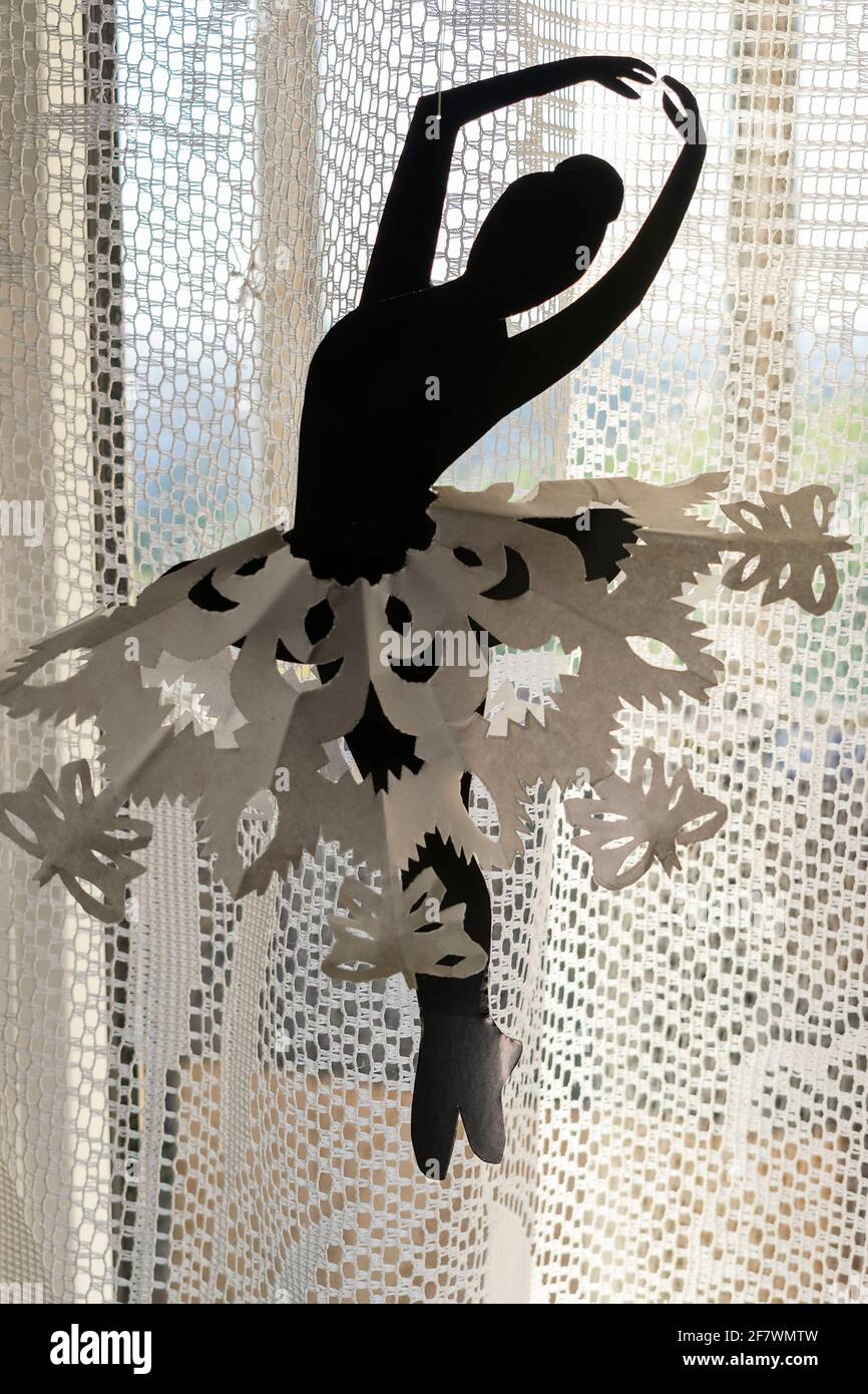 Window with curtains and Ballet dancer silhouette Stock Photo - Alamy