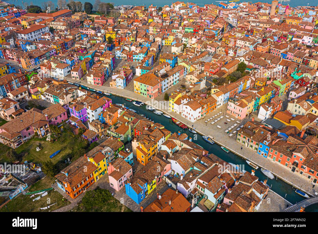 Aerial view of the colorful houses of the Burano Island Stock Photo - Alamy