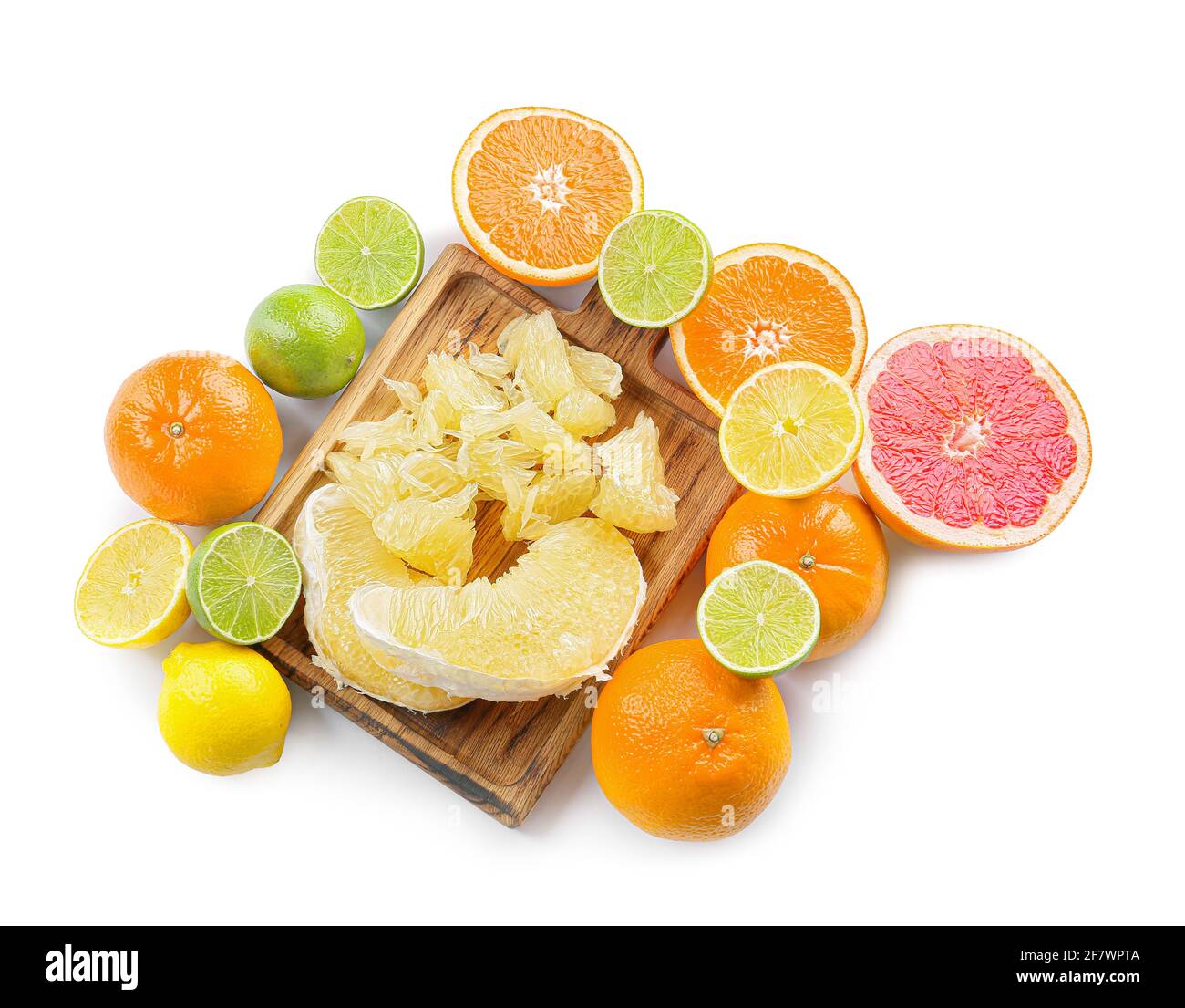 Fresh citrus fruits on white background Stock Photo - Alamy