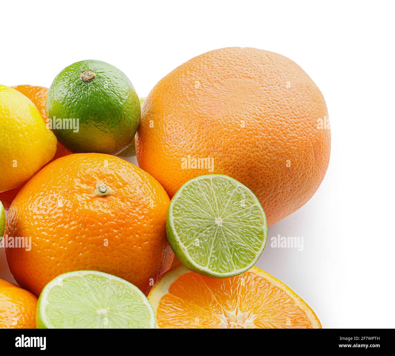 Fresh citrus fruits on white background Stock Photo - Alamy