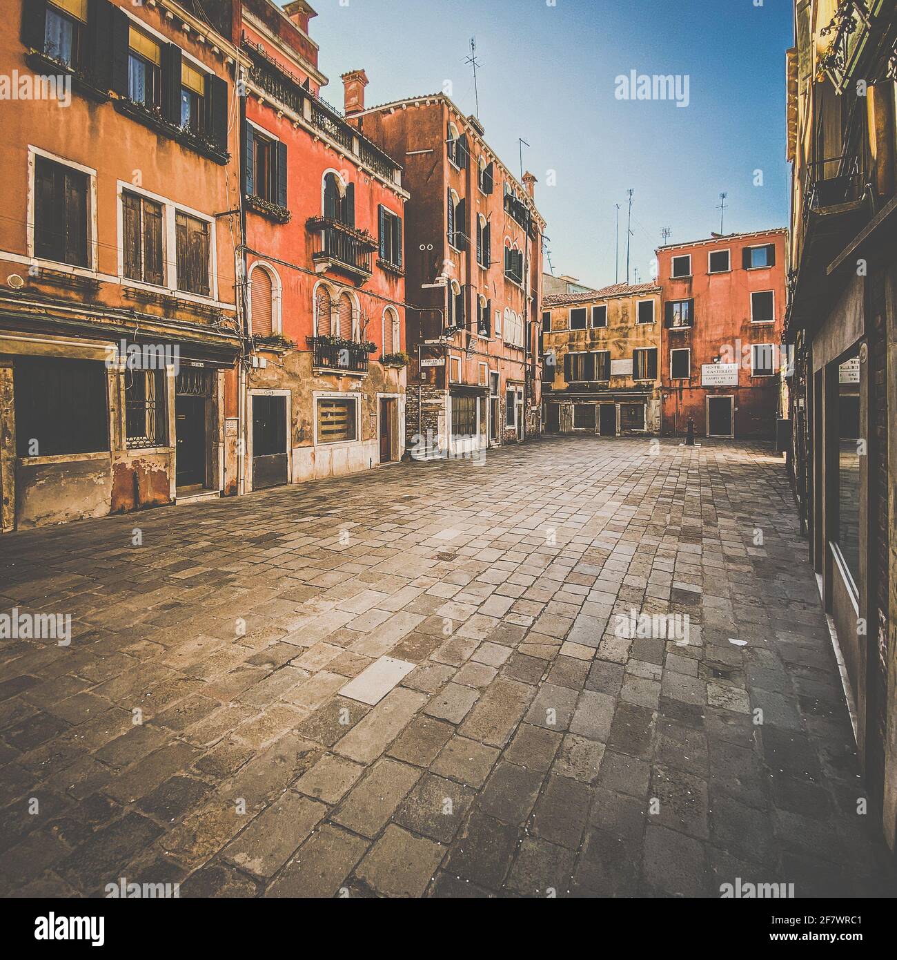 Venice, Italy, February 13, 2021 - Small square in Venice without any ...