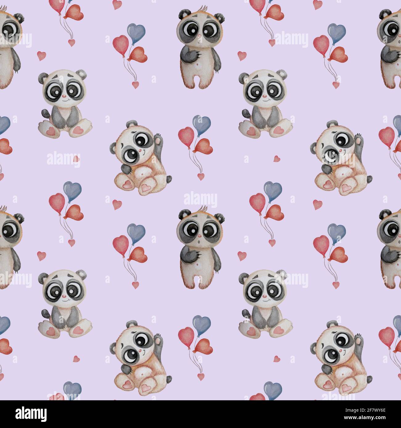 Seamless patterns with cute bears. Funny pandas on a light purple ...