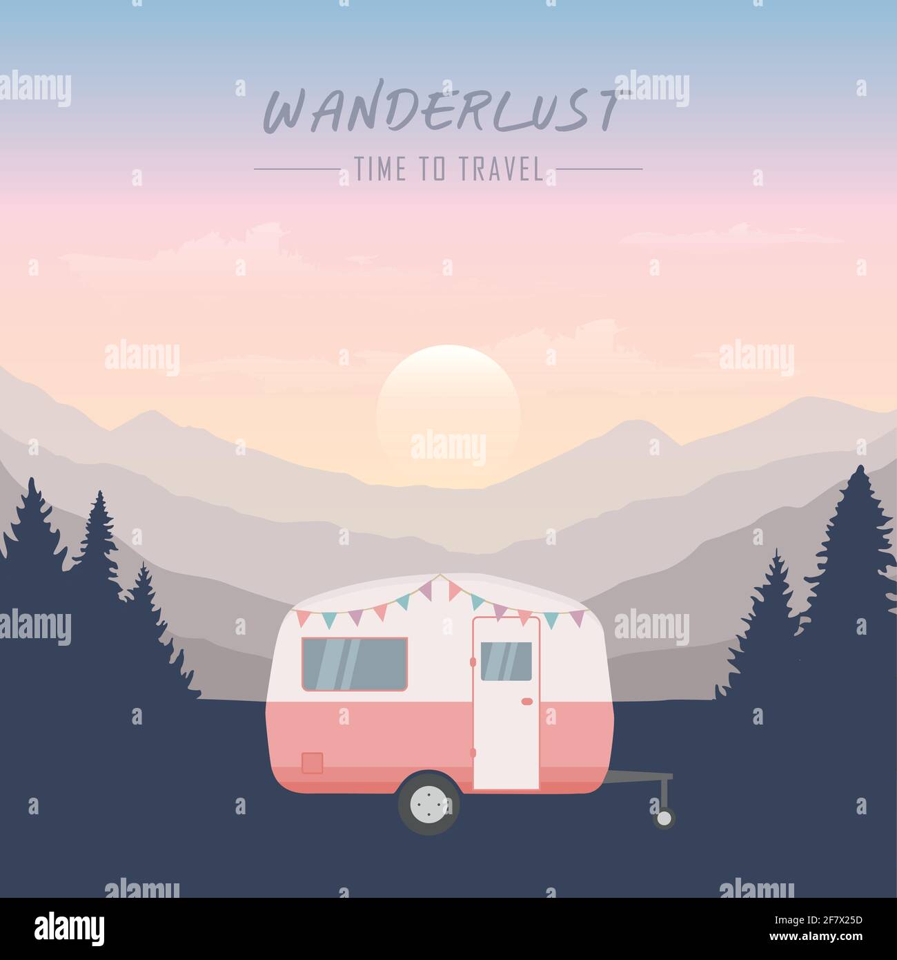 Camper van sunset camping Stock Vector Images - Alamy