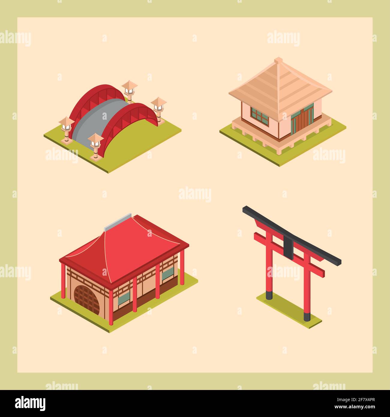 chinese buildings gate bridge architecture isometric Stock Vector Image ...