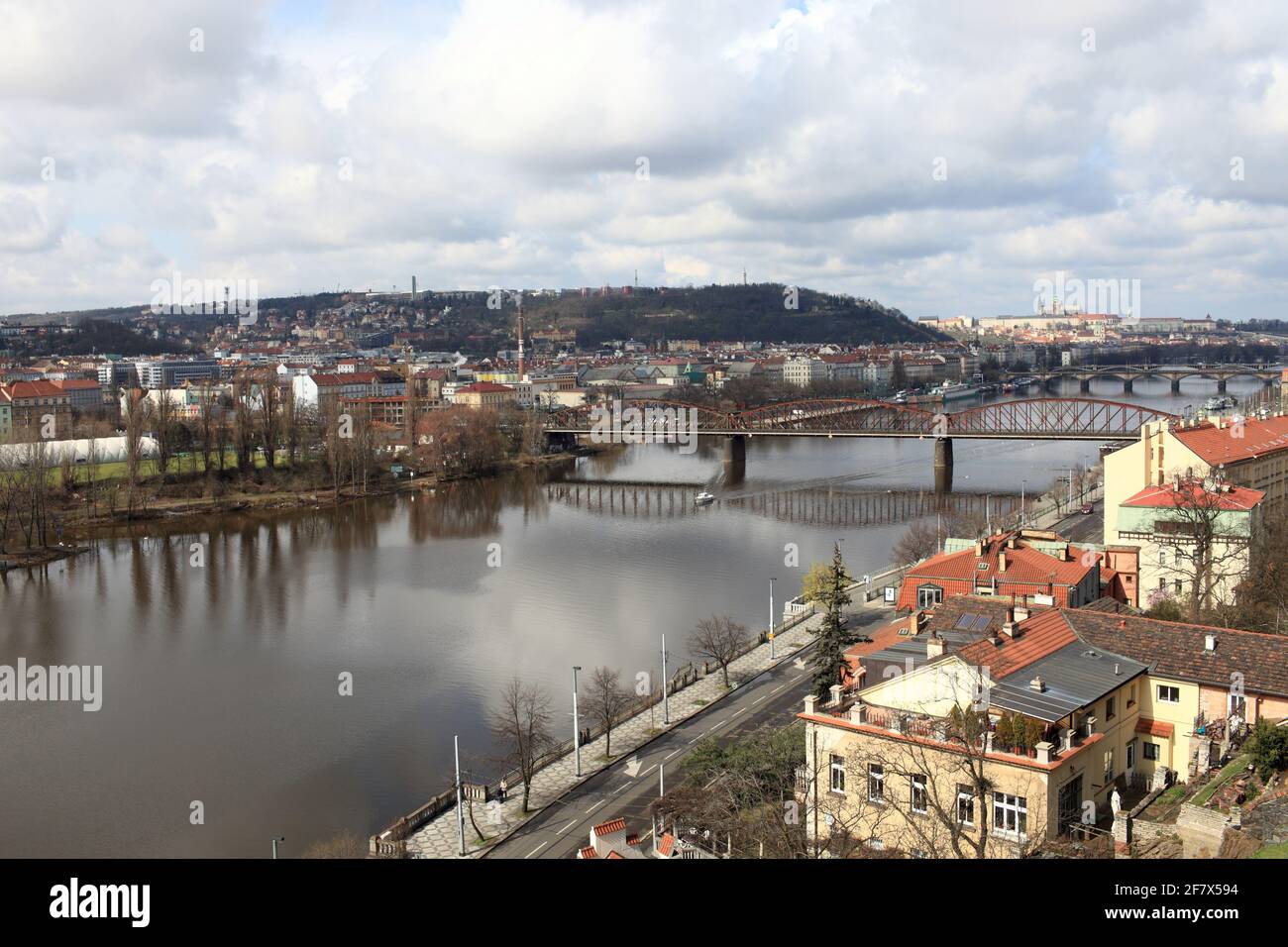 Landscape of Vltava river from Vysehrad in spring, Prague Stock Photo ...