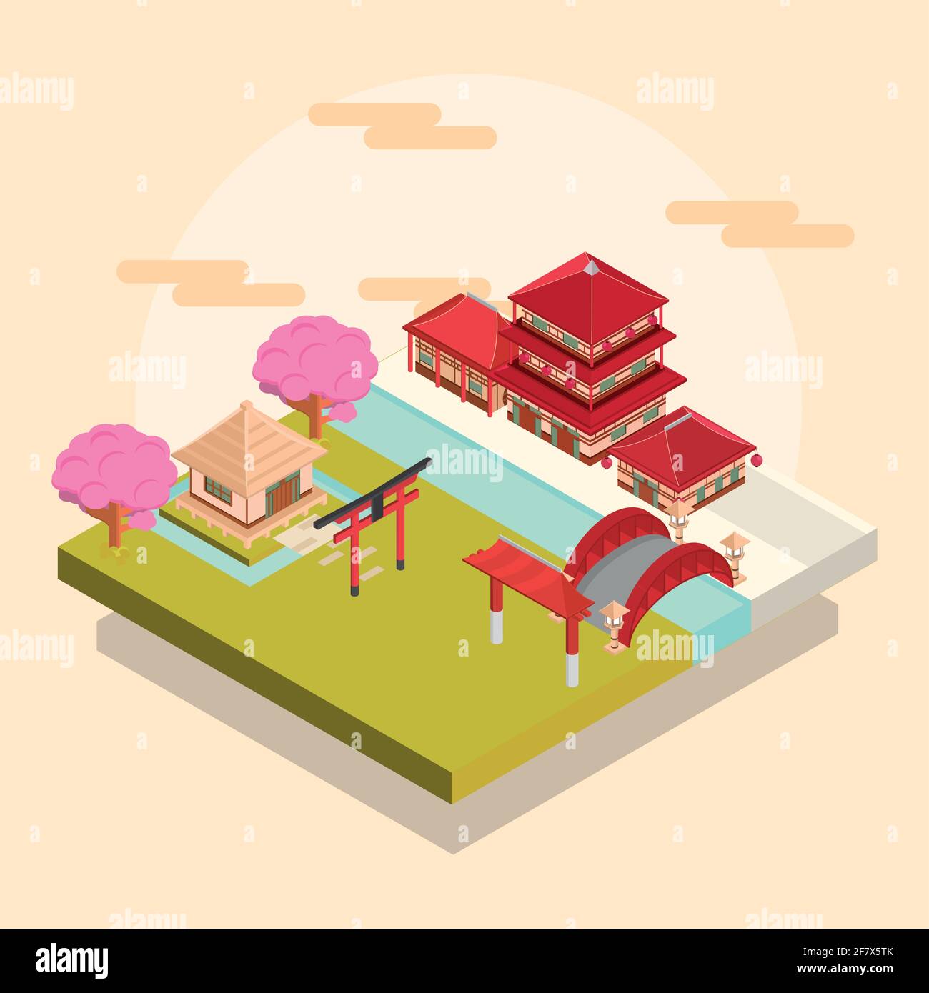 asian traditional buildings trees isometric Stock Vector Image & Art ...