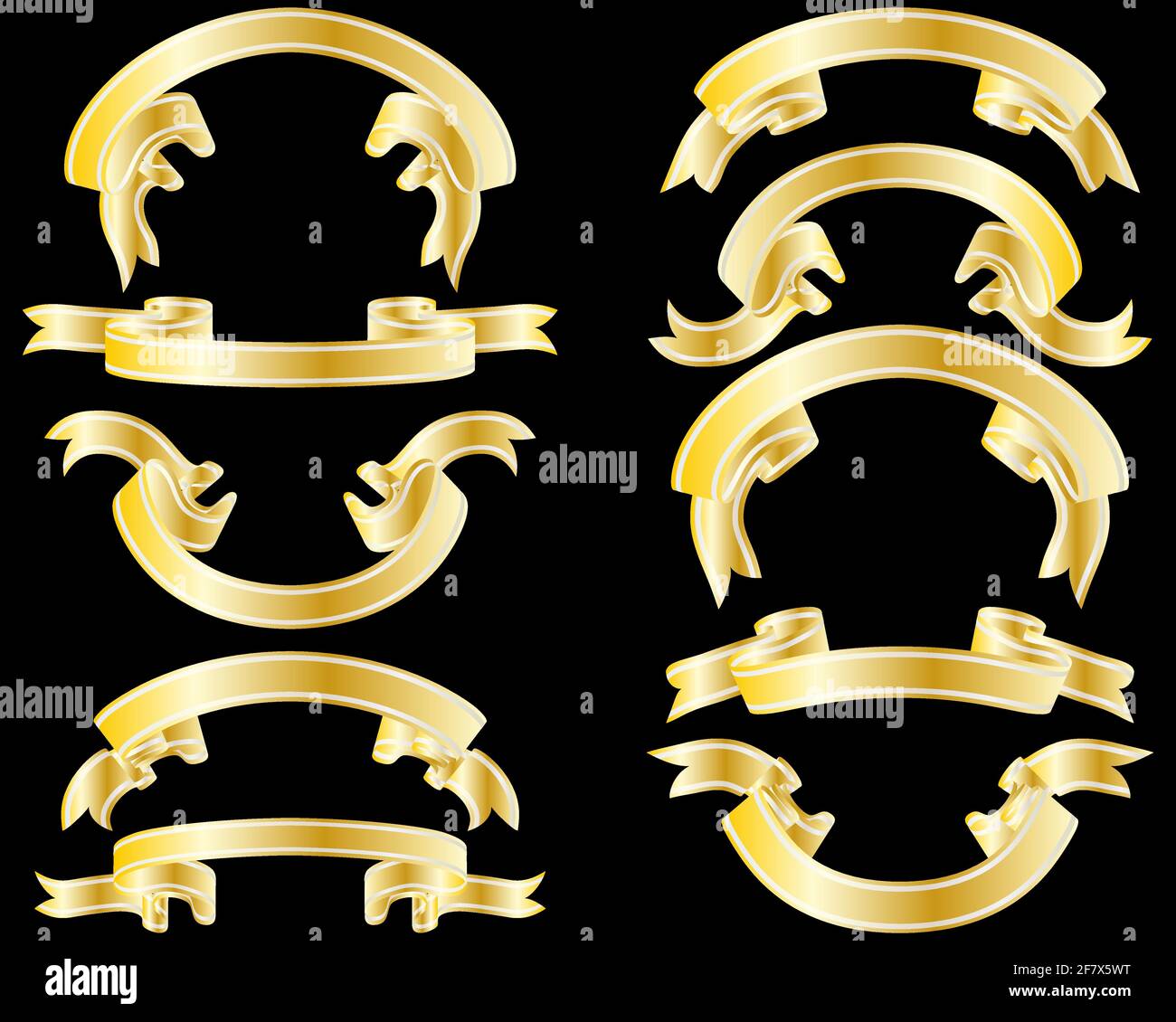 Set of golden striped ribbons on black background Stock Vector Image ...