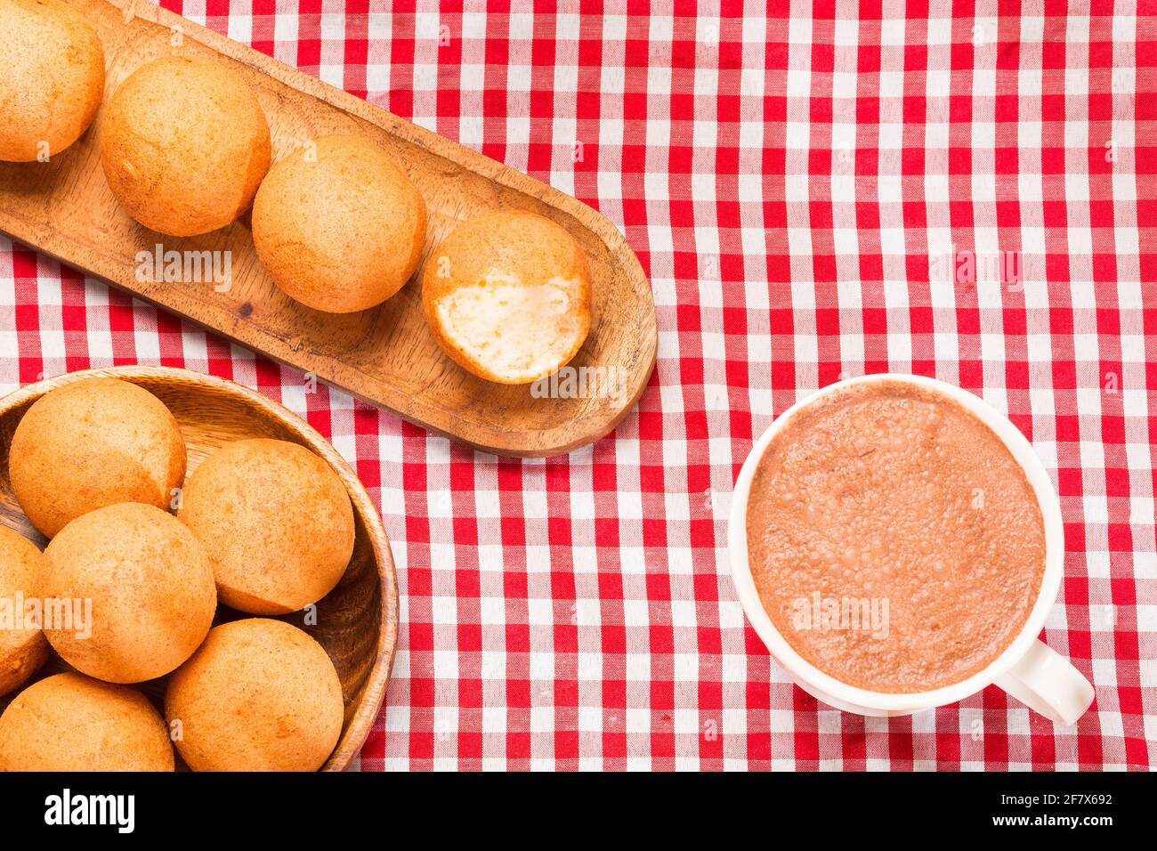Traditional Colombian buñuelo - Deep Fried Cheese Bread. Hot chocolate ...