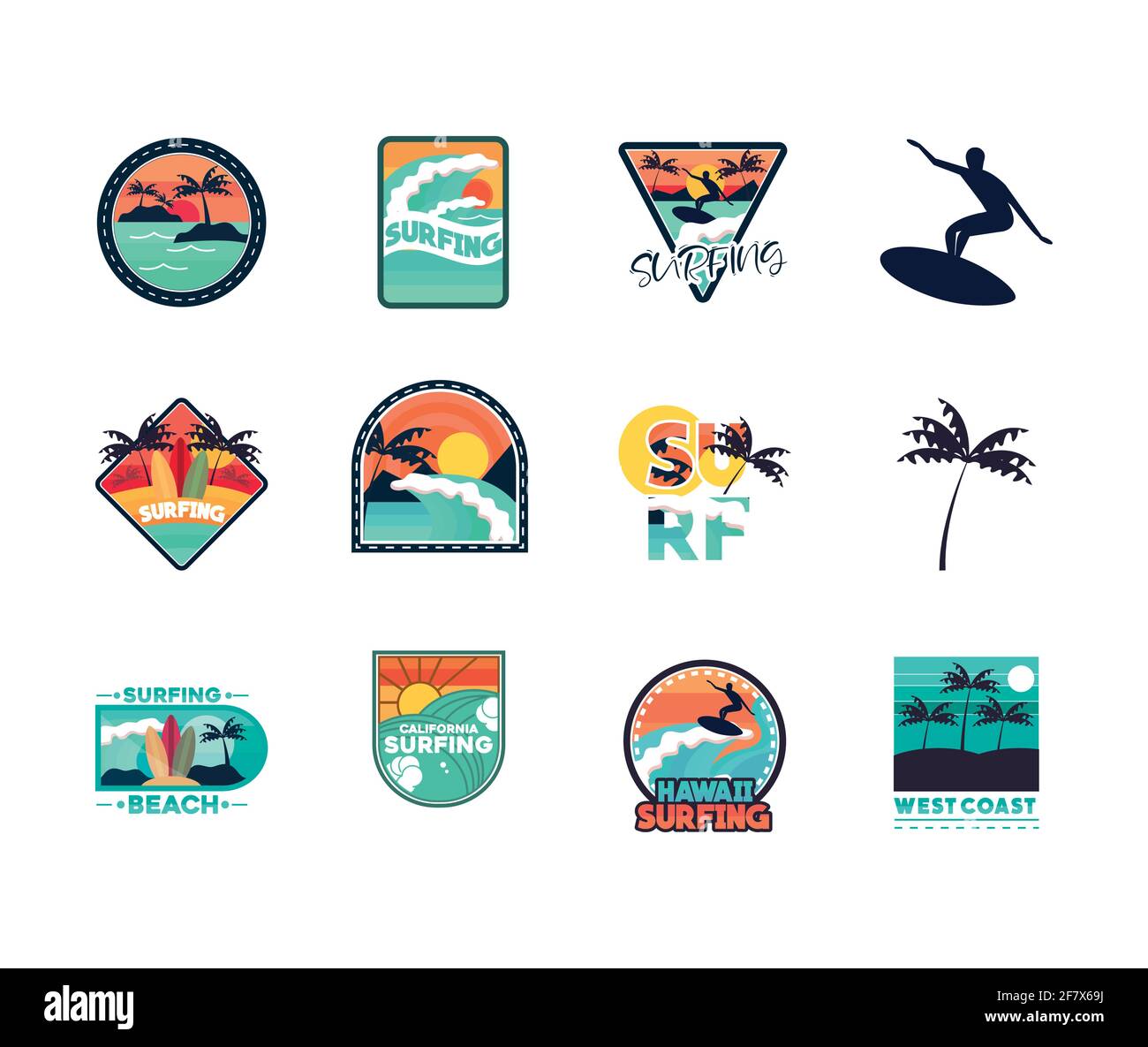 set surfing patches beach summer Stock Vector Image & Art - Alamy