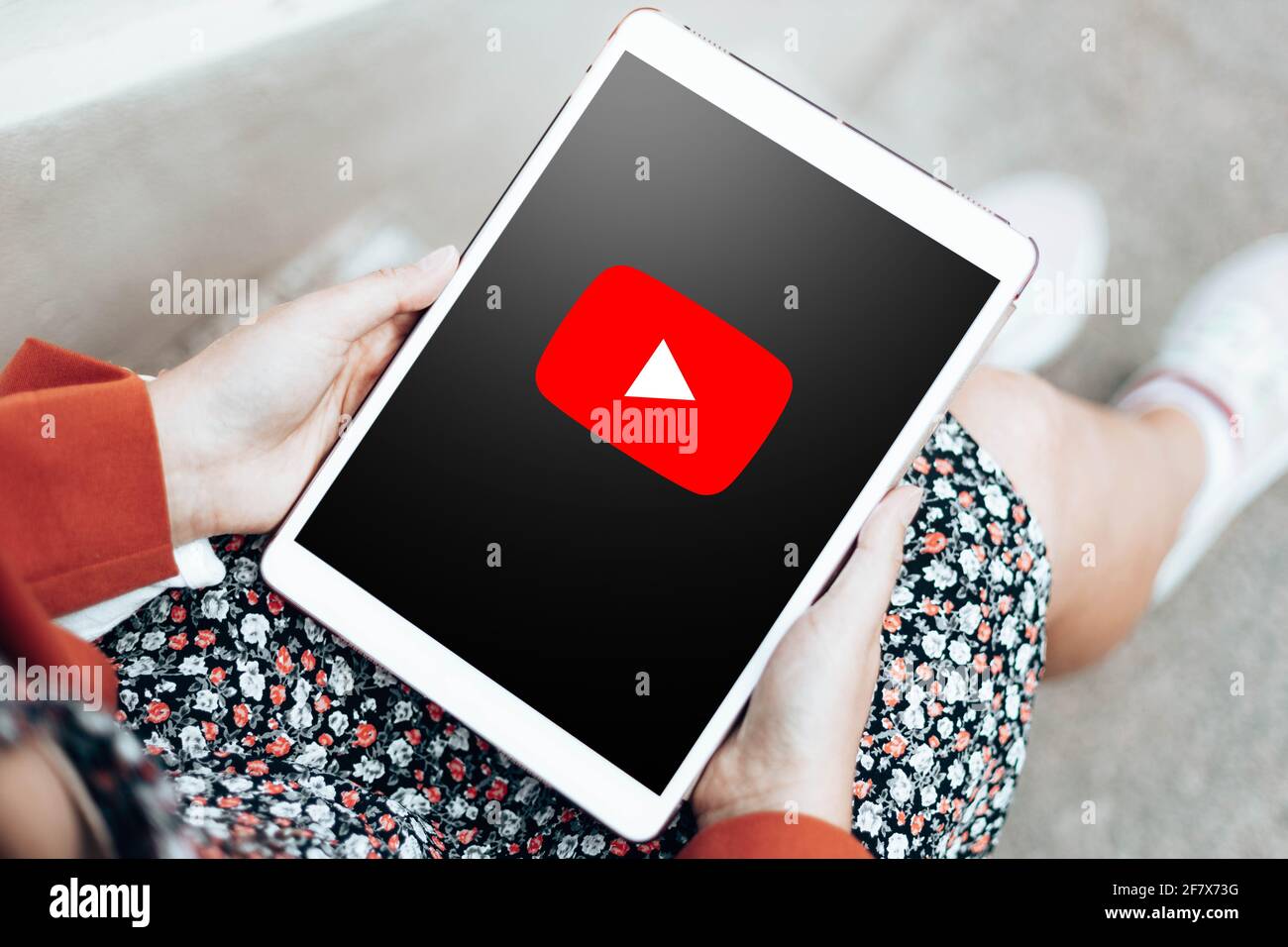 Podolsk, Ukraine - March 29, 2021: woman hands holding digital tablet ...