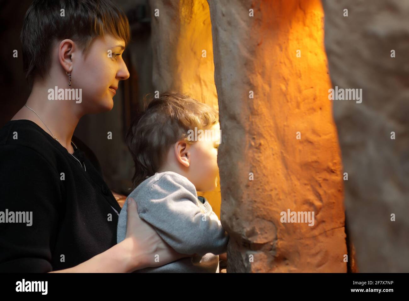 The family watching the insect at terrarium Stock Photo - Alamy
