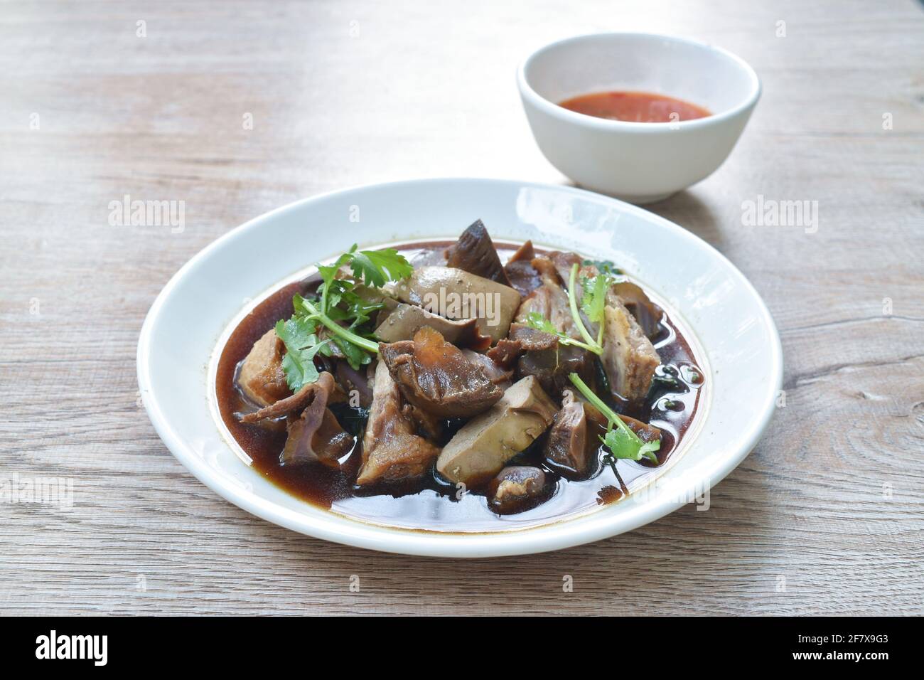 boiled duck liver and intestine in black soybean sauce dipping spicy ...