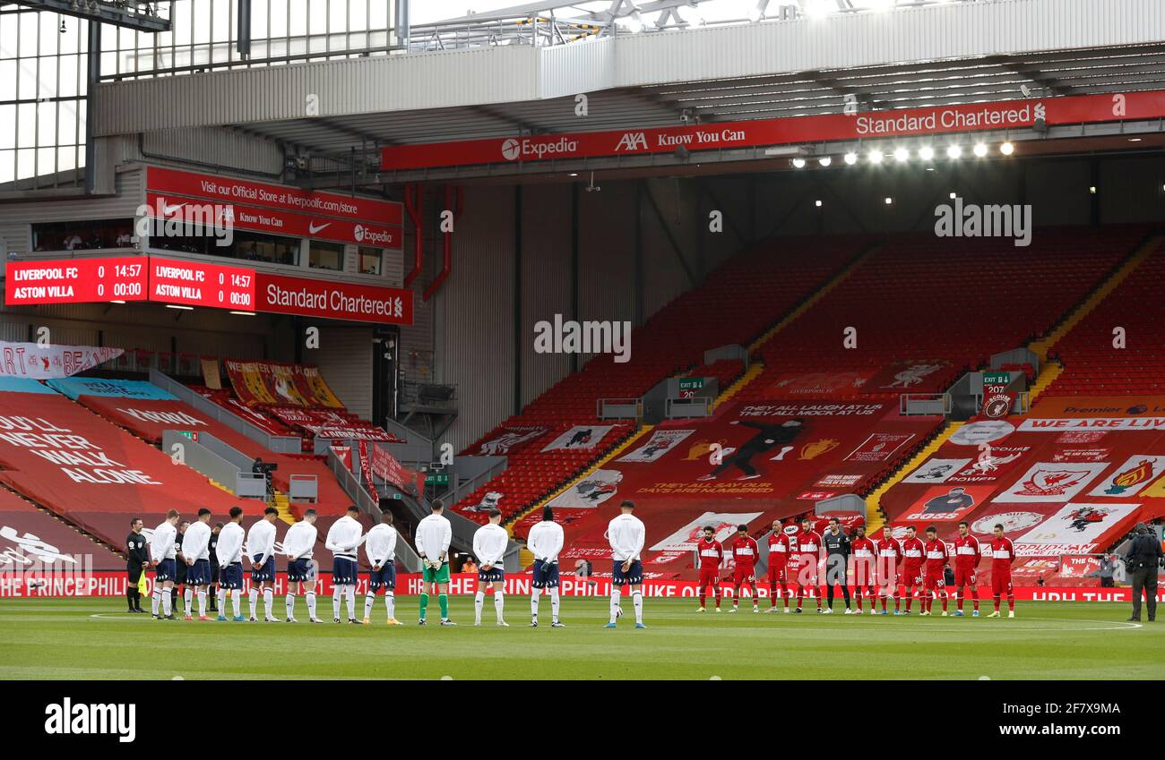 Liverpool, England, 10th April 2021. Liverpool and Aston Villa players ...