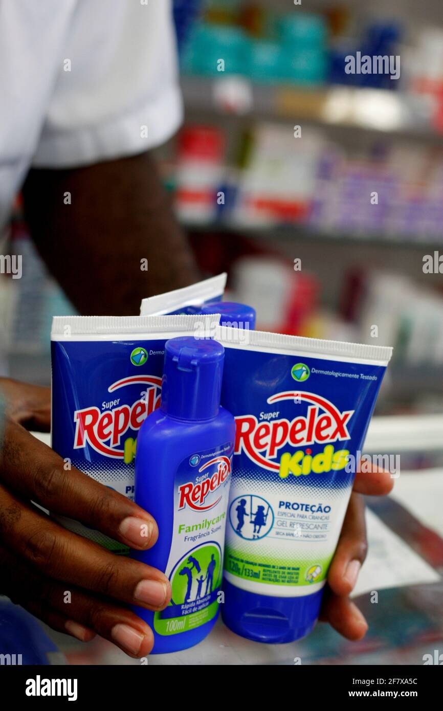 Salvador, Bahia / Brazil - January 27, 2016: Insect repellent sold at a ...