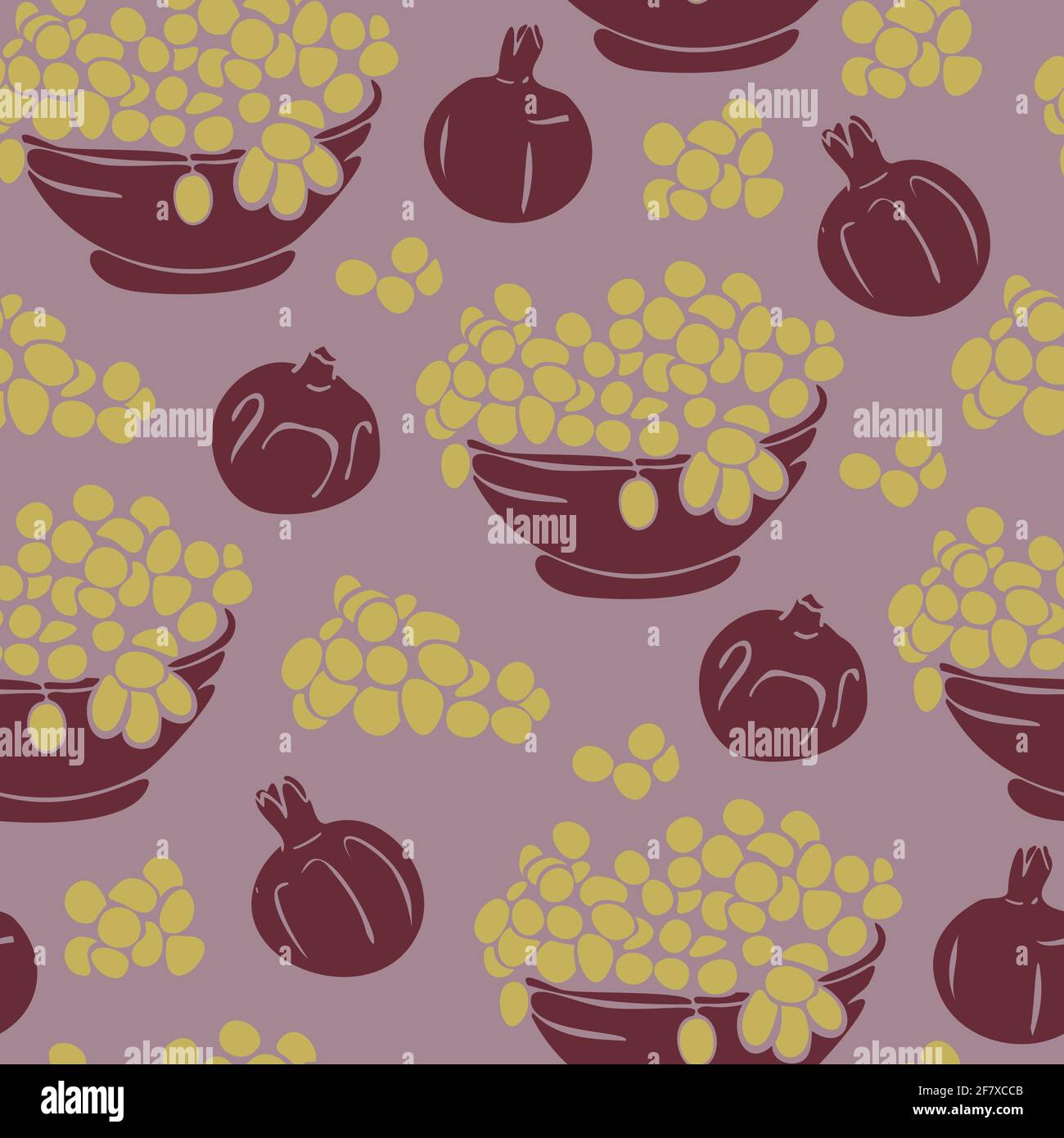 Vector seamless pattern with grape on bowl and pomegranate. Vector fruits pattern Stock Vector ...