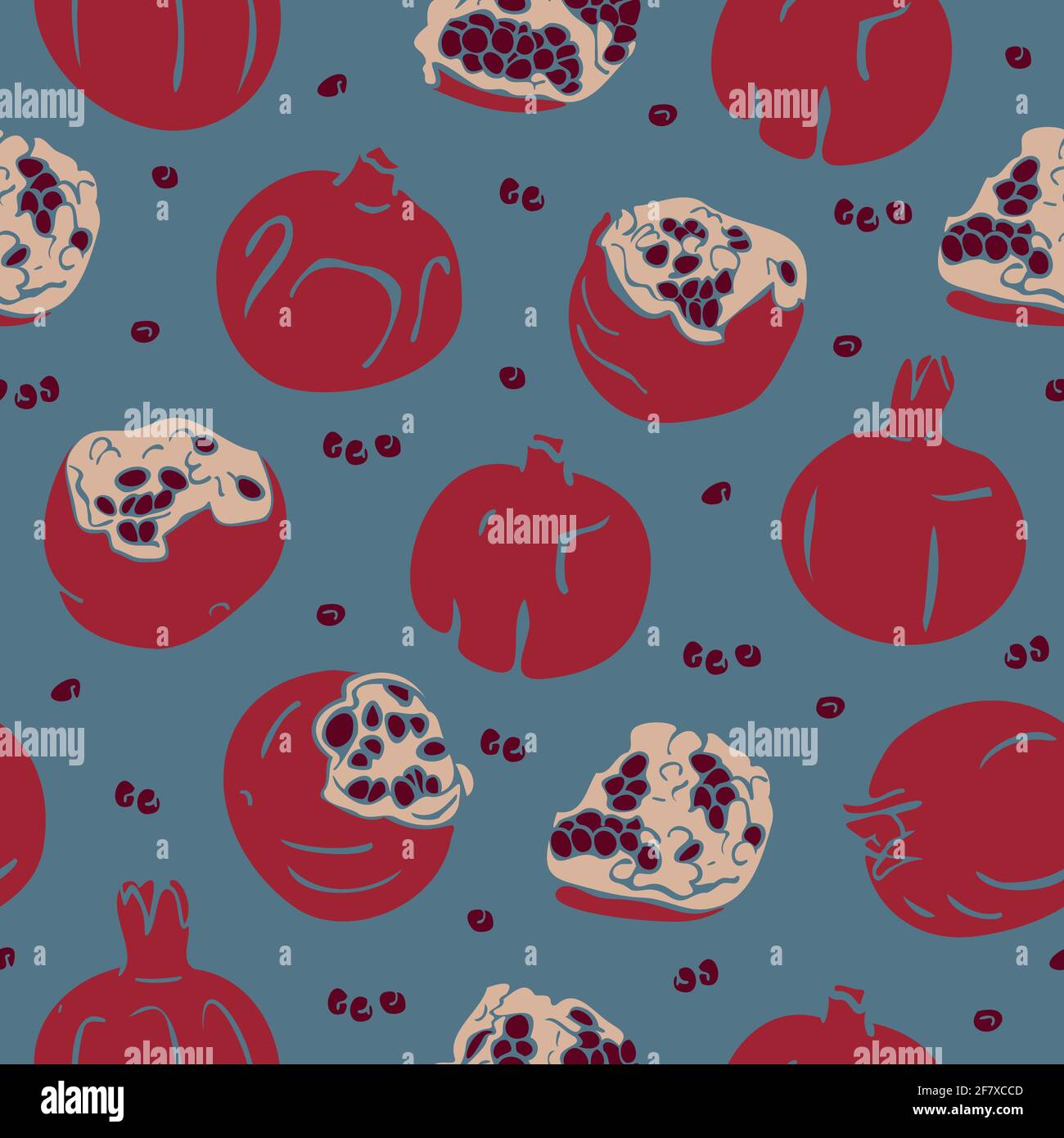 Vector seamless pattern with pomegranate fruits and seeds. Vector fruits pattern Stock Vector ...