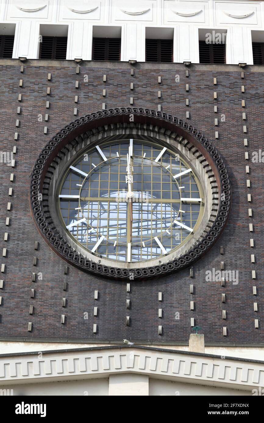 Clock of church of the Sacred Heart of Jesus in Prague Stock Photo - Alamy