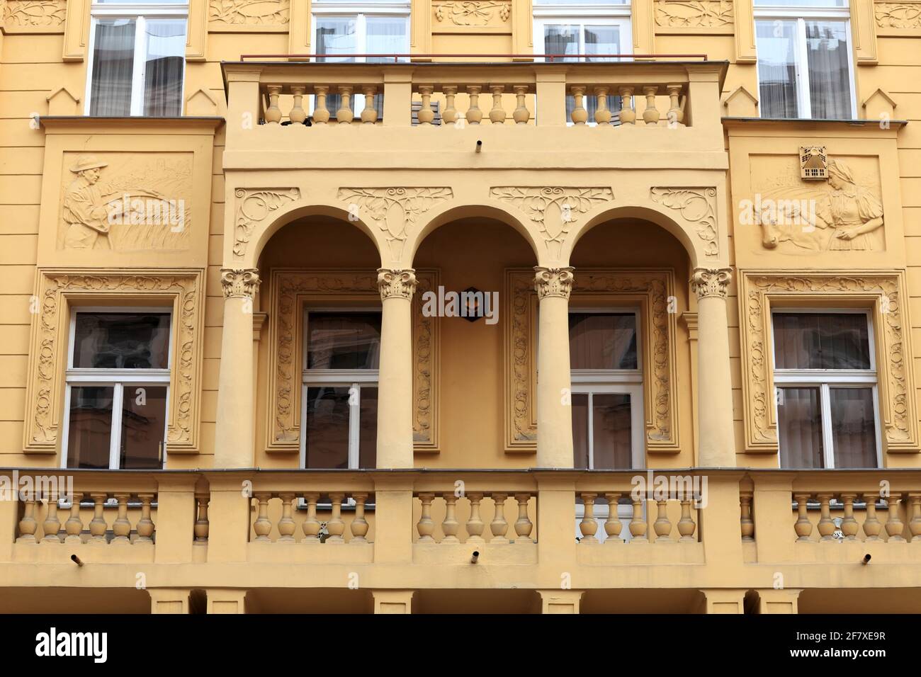 View of yellow building in old Prague Stock Photo - Alamy