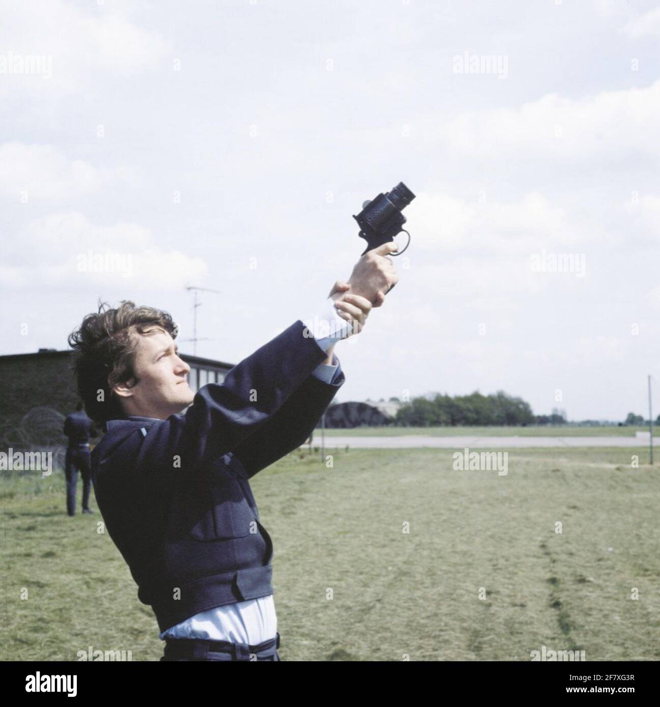 Shooting light bullets as part of the training for traffic control ...