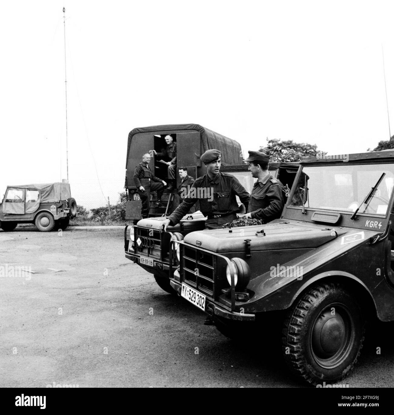 A Dutch and German soldier talking to each other during exercises of ...