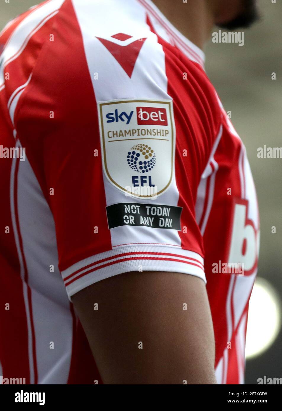 A general view of the EFL badge and "Not Today Or Any Day" badges on a ...