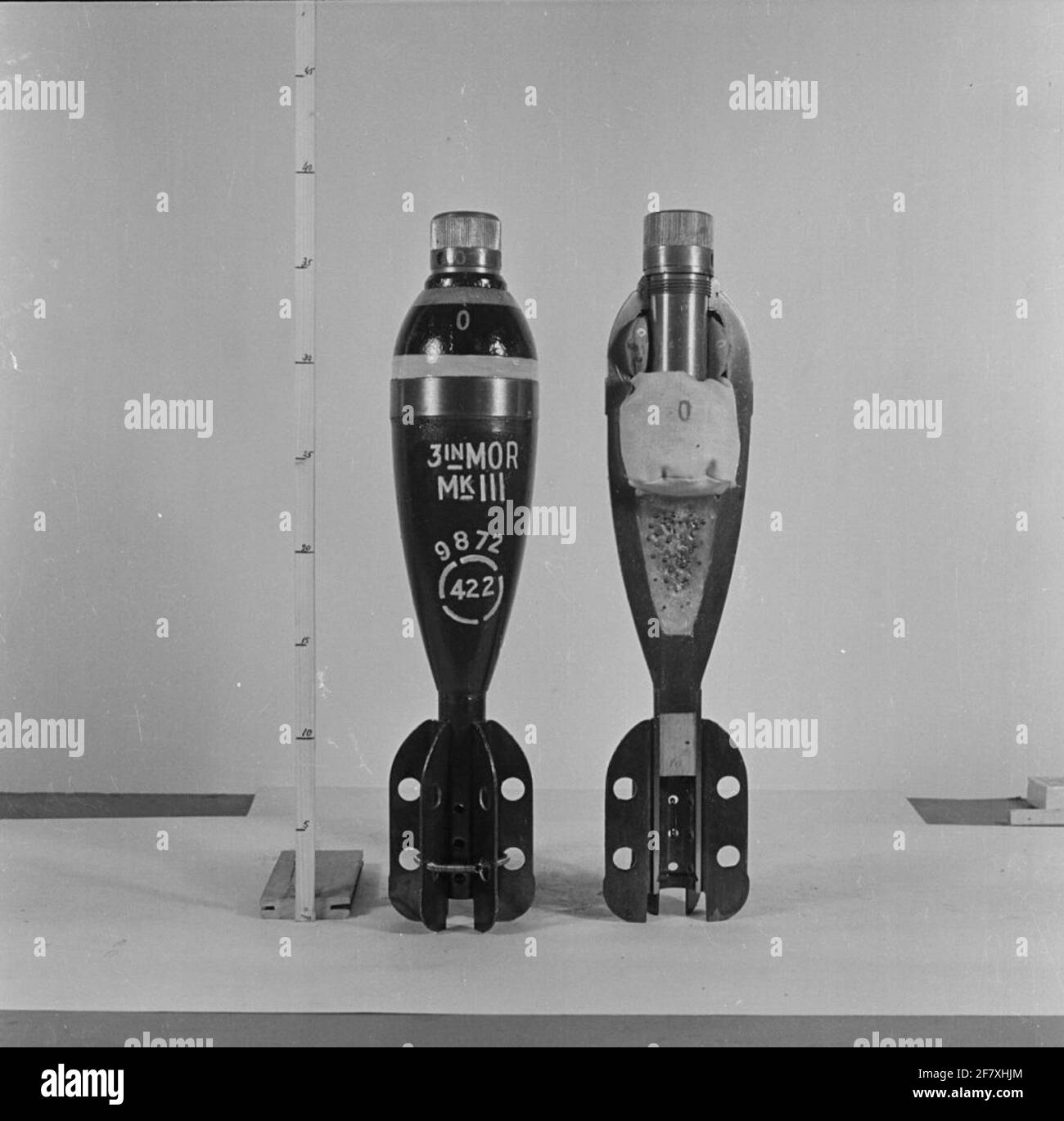 Mortar granate (3 inch) with a cross-section of the same model on the ...