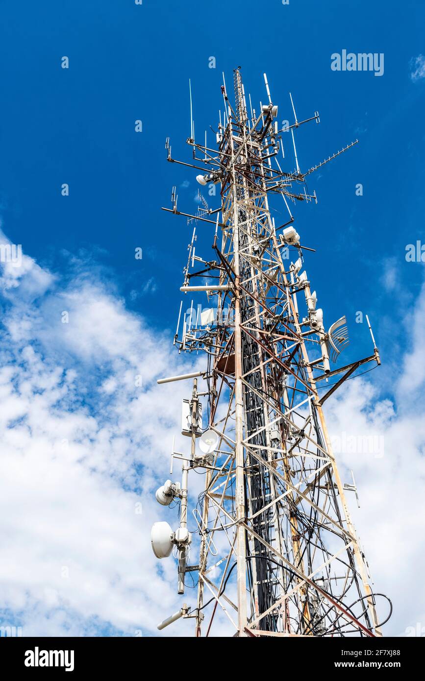 View of a radio telecommunications tower in Naples, Italy Stock Photo ...