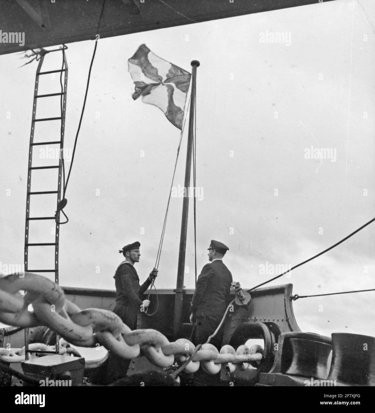 Employment of Hr.Ms. Karel Doorman (1946-1948). The British flag (Union ...