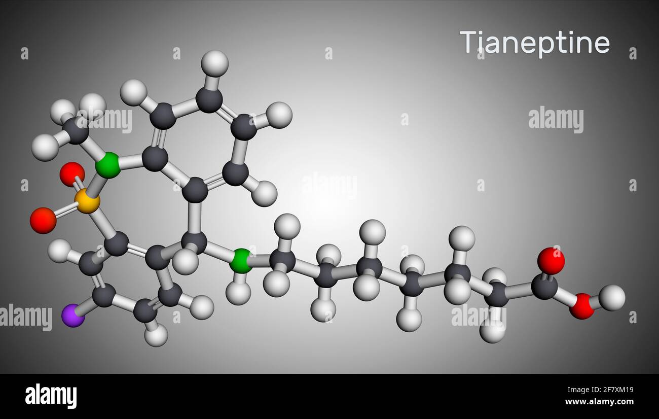 Tianeptine molecule. It is tricyclic antidepressant TCA. Molecular ...