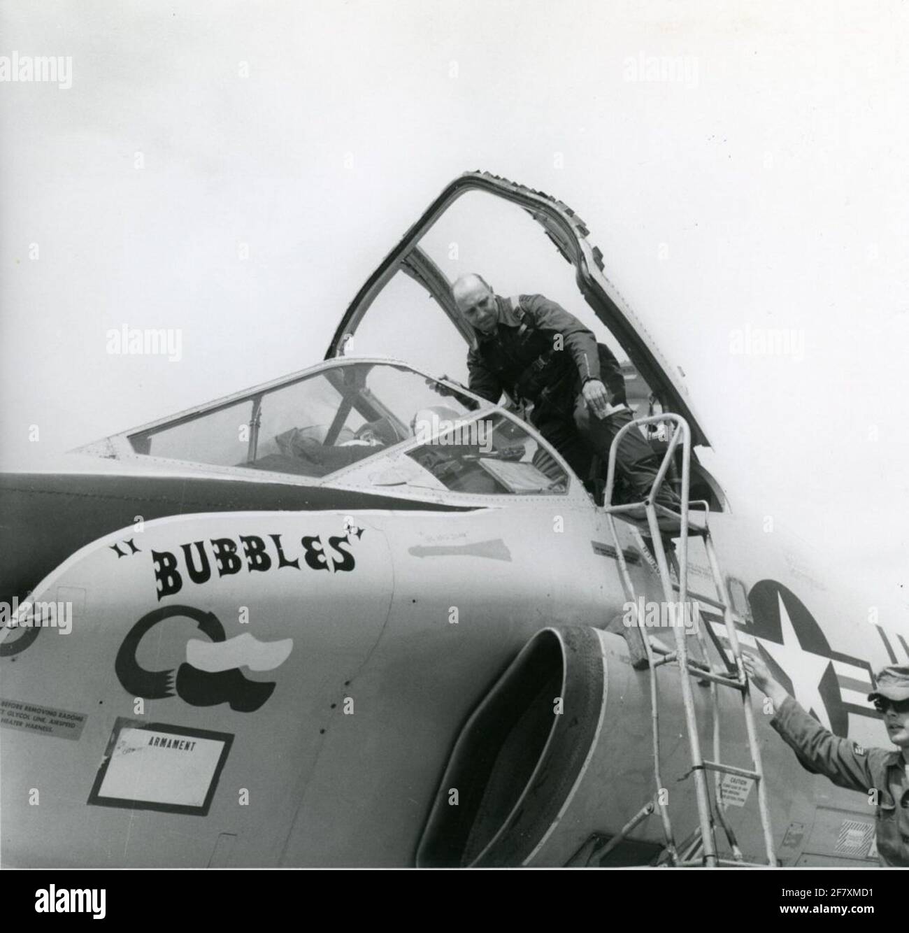 Convair TF-102A Delta Dagger, trainer of the 32 TFS, on the platform ...