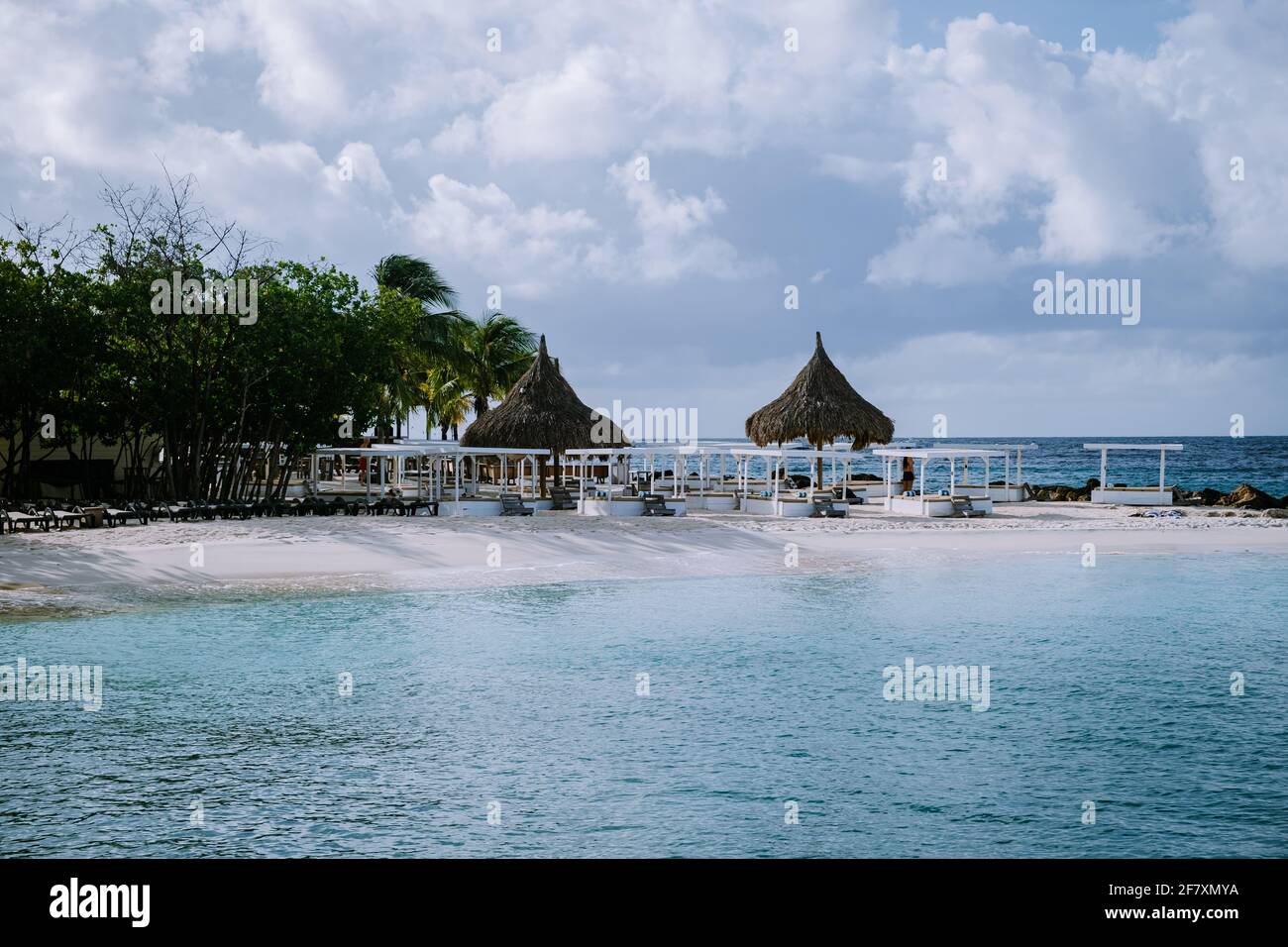 Jan Thiel bay, Curacao People on the Jan Thiel bay beach on Curacao ...