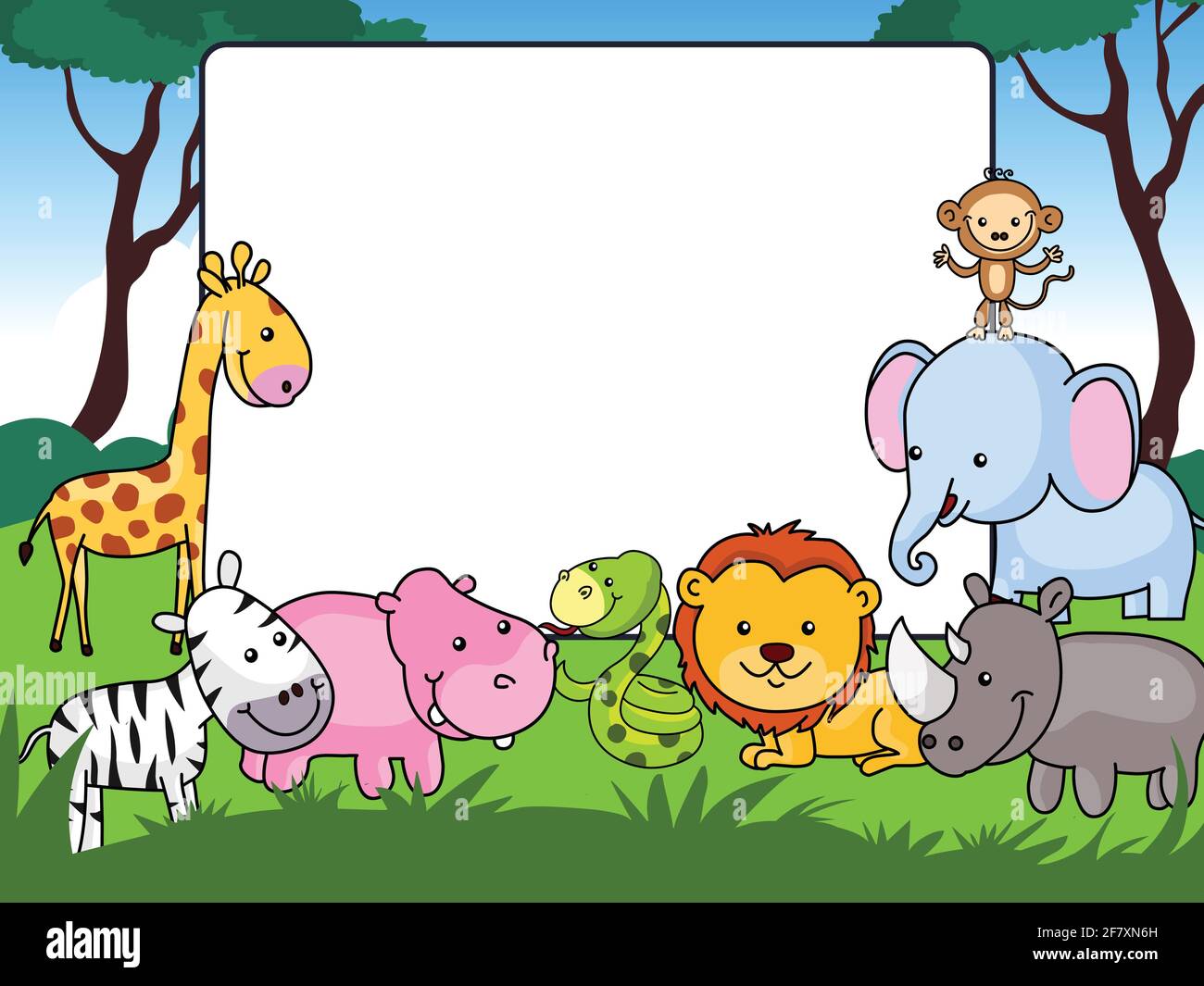 Wild animal frame, banner with cartoon animals vector illustration ...