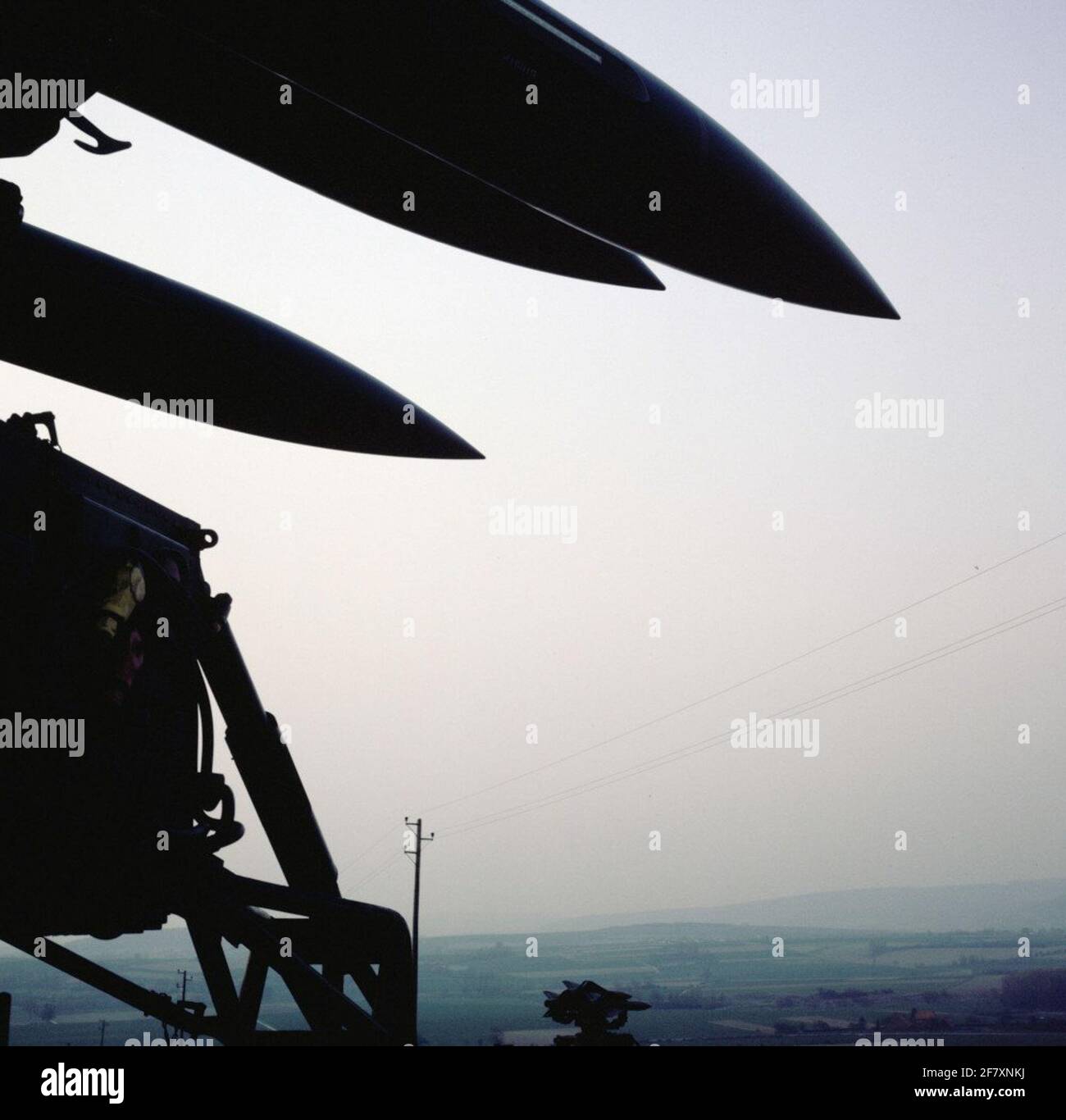 Three hawk rockets on a launcher. The Hawk was developed for ...