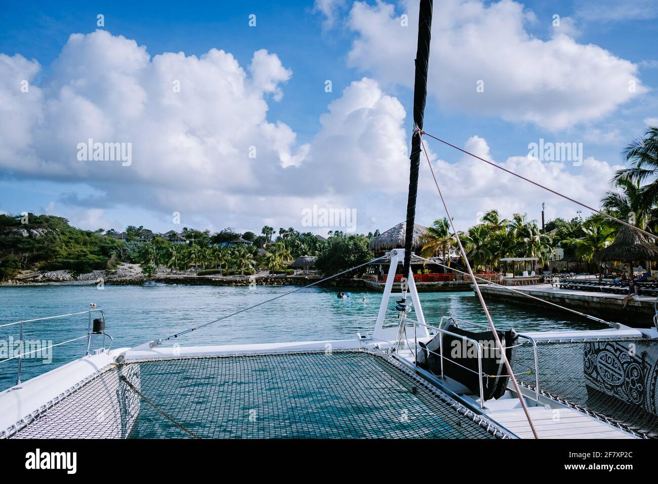 Jan Thiel bay, Curacao People on the Jan Thiel bay beach on Curacao ...