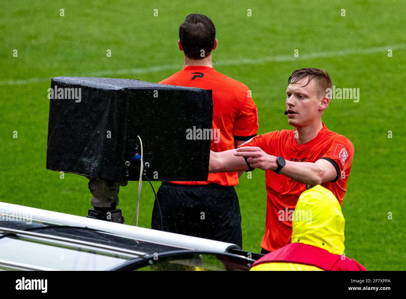 referee Lothar D'Hondt pictured watching a scene on the VAR video ...