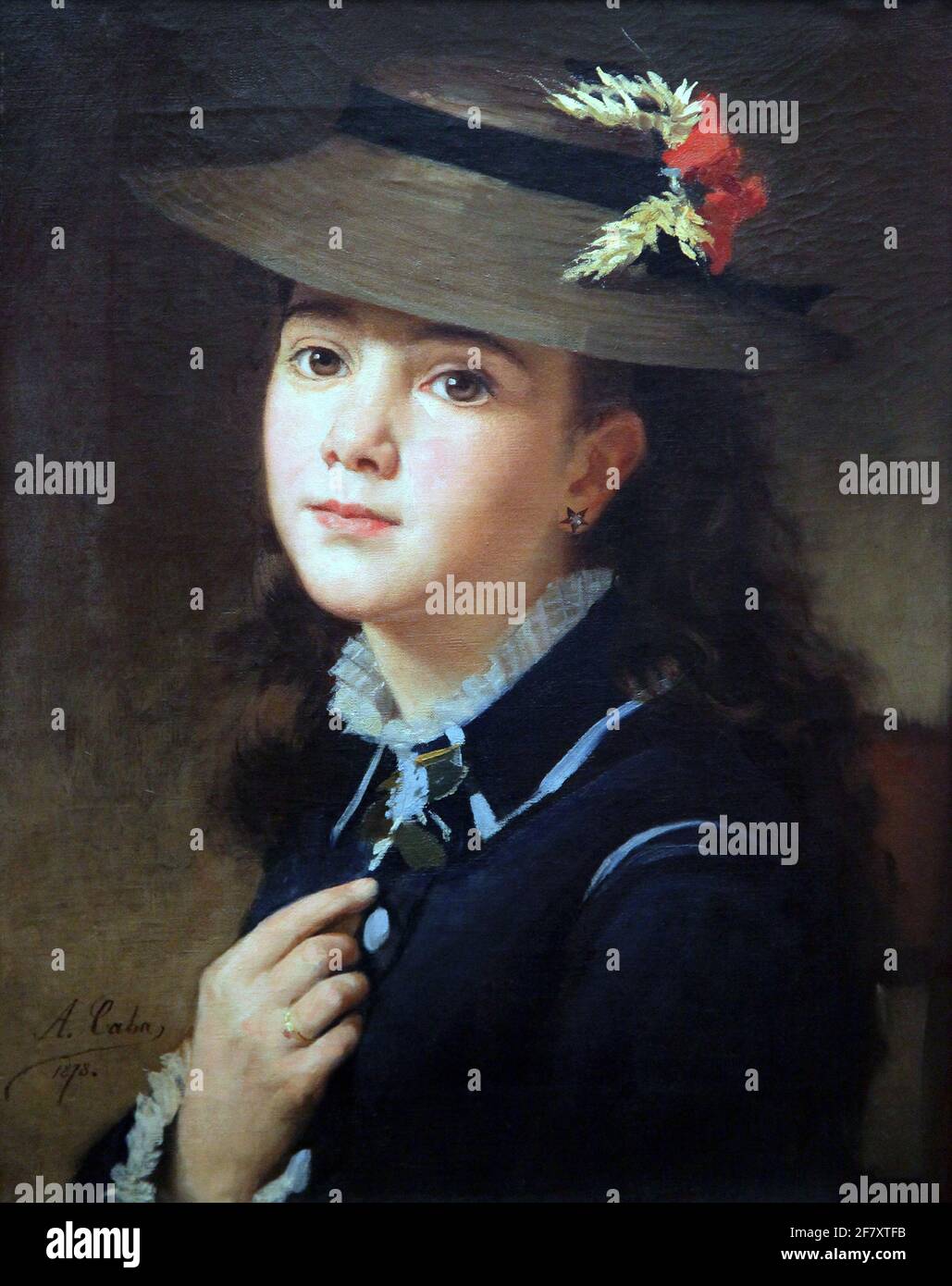 Girl with straw hat 1878 by Antoni Caba 1838-1907.Catalonian painter ...