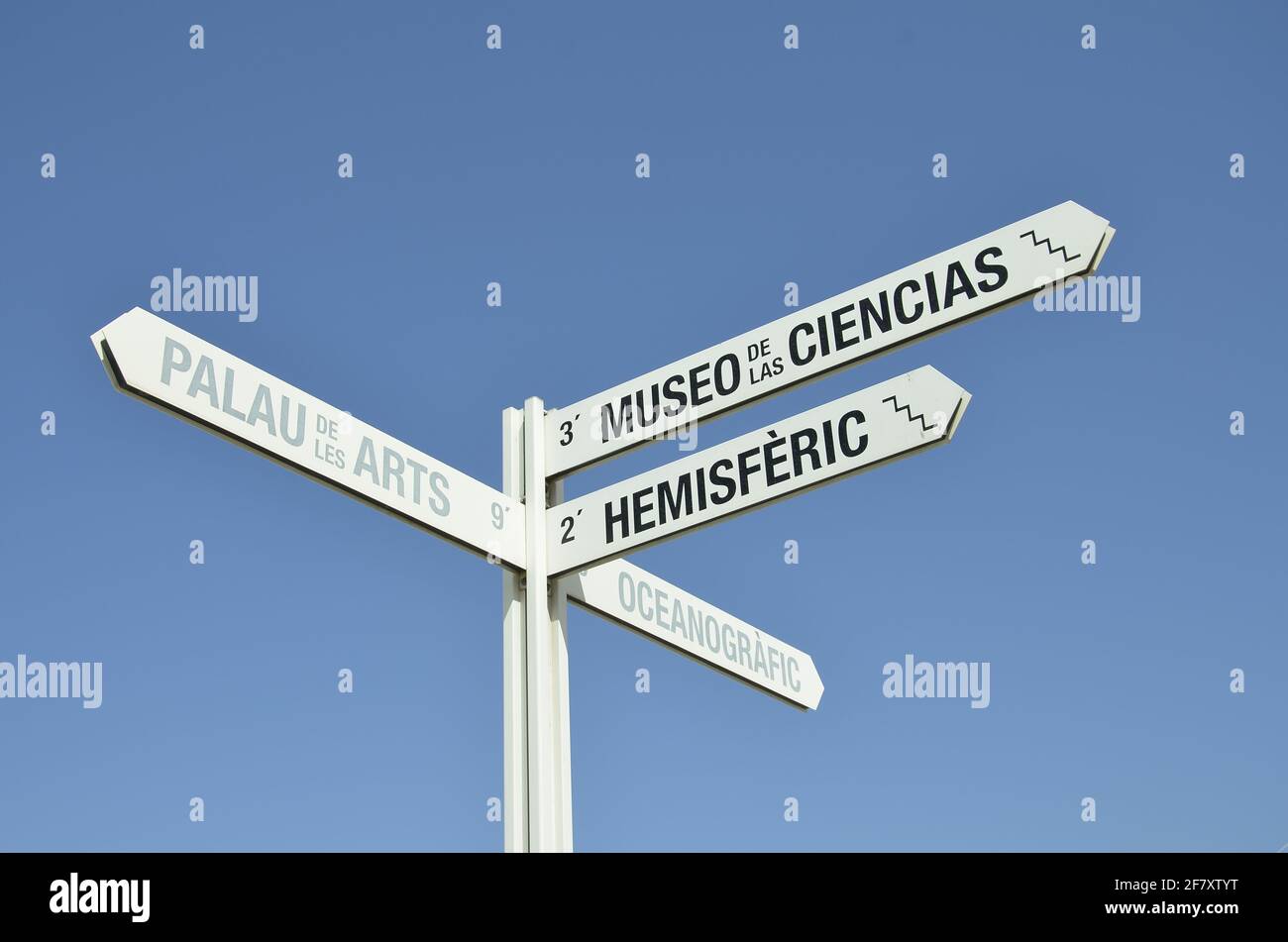 Spanish signpost with blue sky in Valencia Stock Photo - Alamy