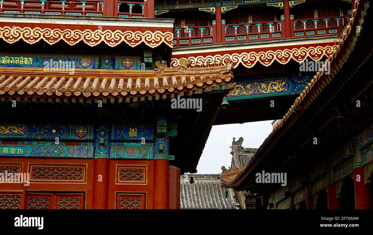 A palace of ancient China style with red wall and tile roof Stock Photo ...