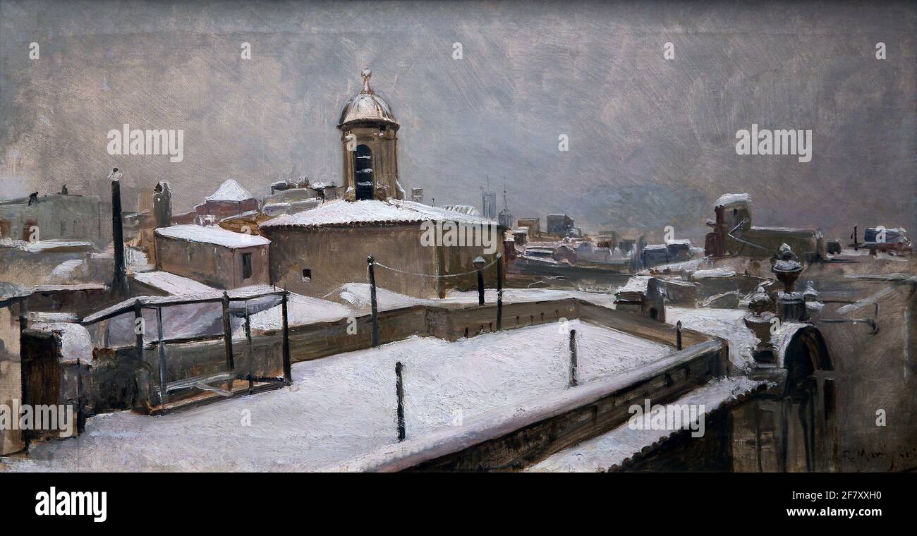 Flat roofs with snow 1883 by painter Ramon Marti Alsina 1826-1894 ...